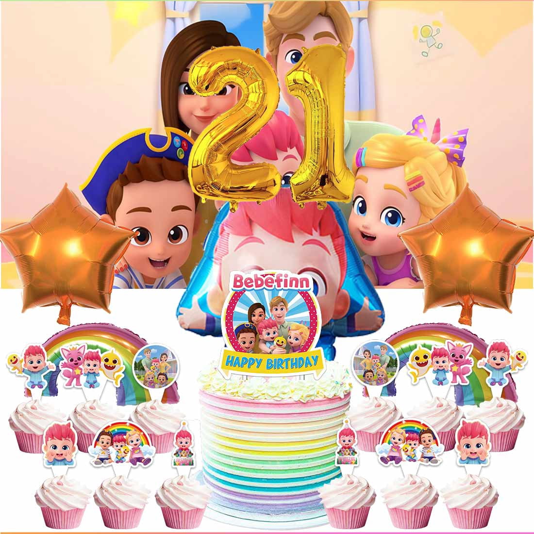 Bebefinn Party Supplies Decor 21th Kit Balloons Birthday Cake Topper ...