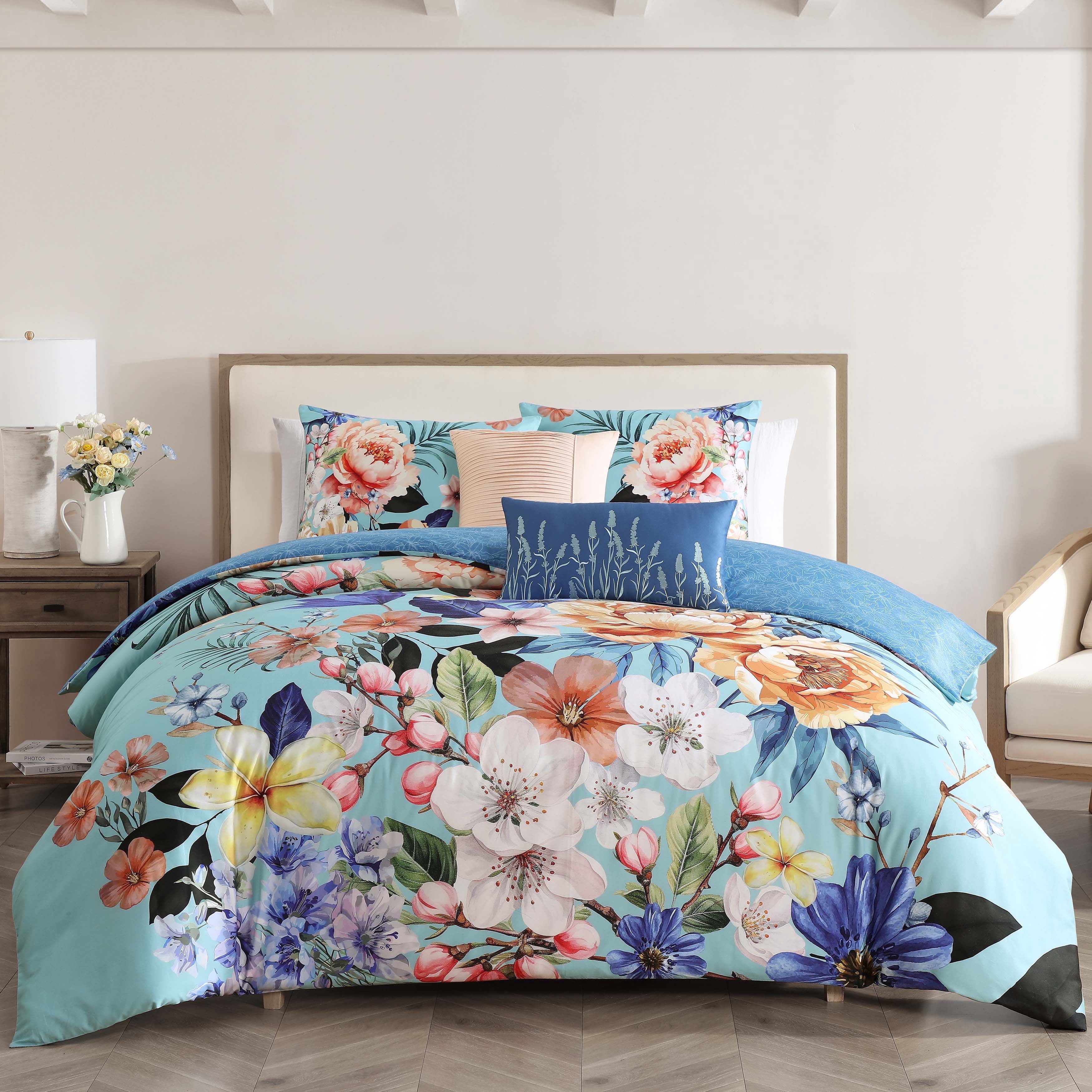 Bebejan Turquoise Reverie 5 Piece Comforter Set, Queen, 100% Cotton ...