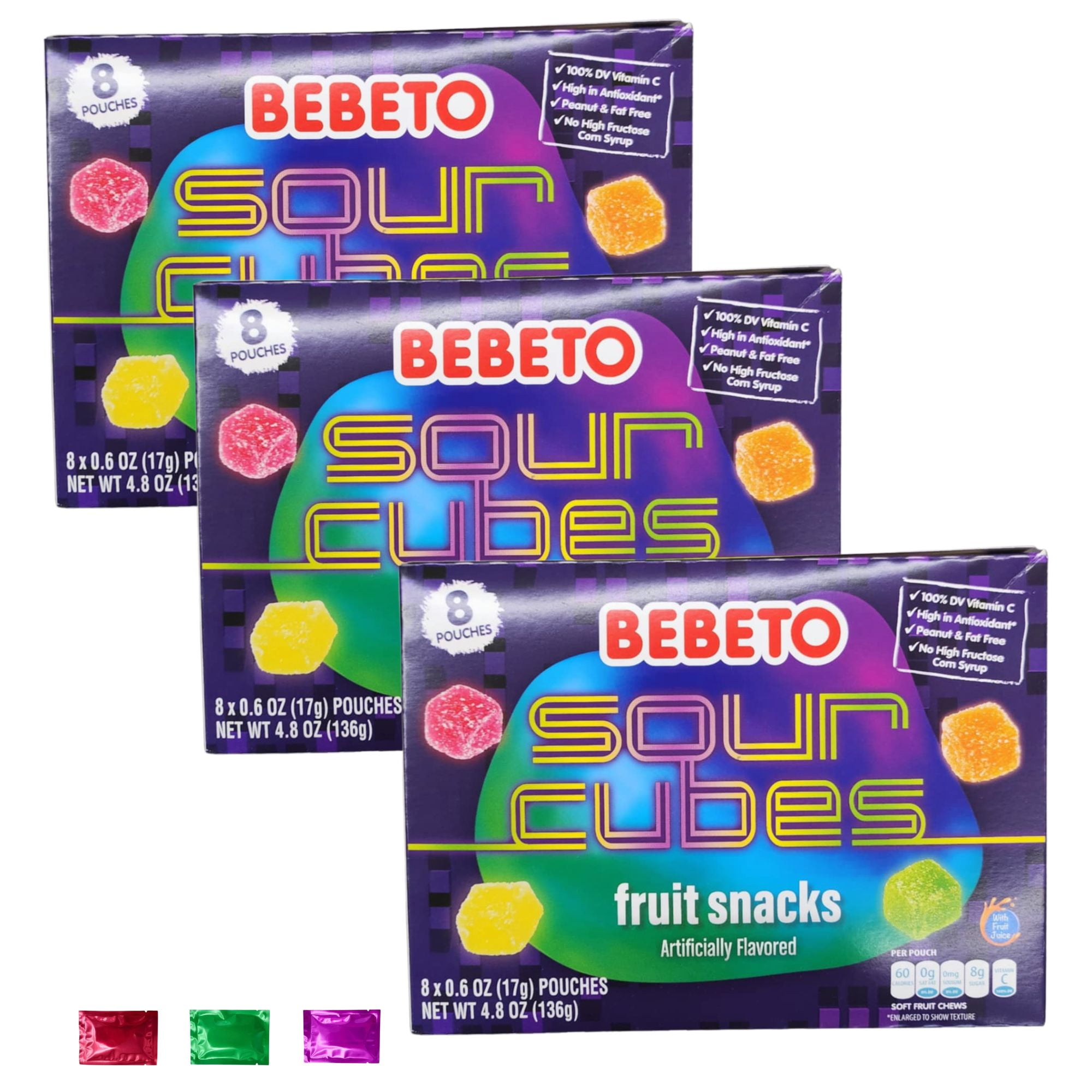 Bebeto Sour Cubes Gummy Candy Fruit Snacks 4.8 Oz Box Pack of 3 ...