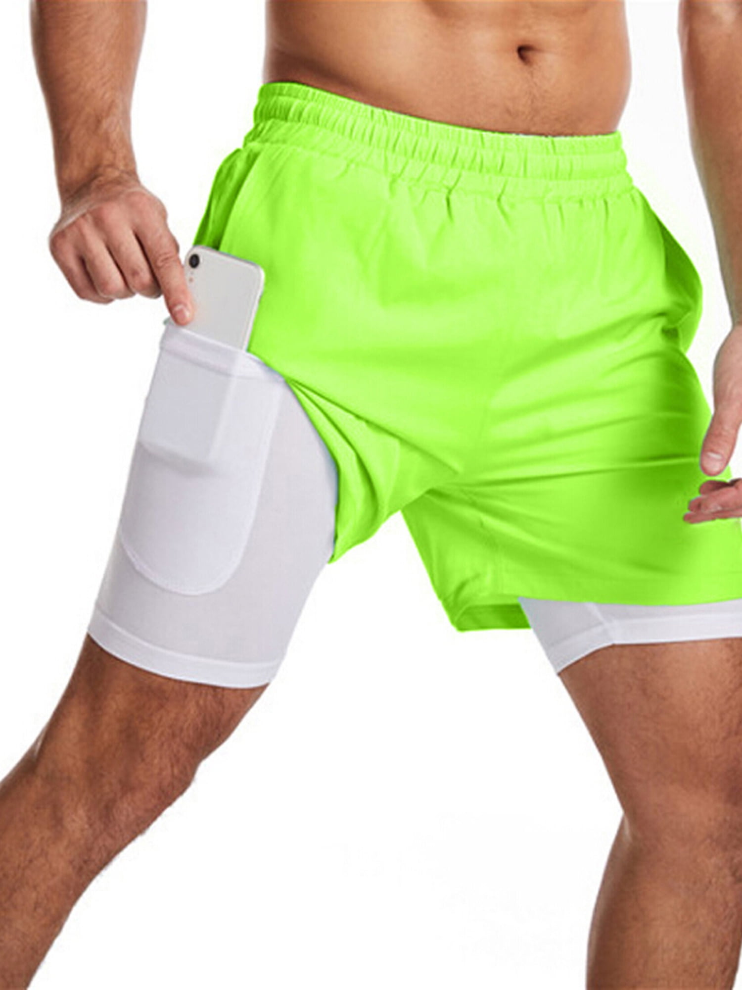 Bebiullo Men's 2 in 1 Running Shorts Gym Athletic Workout Lightweight ...