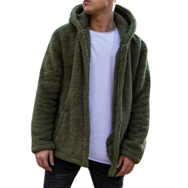 Bebiullo Mens Fuzzy Sherpa Hoodie Jacket Sweatshirts Long Sleeve Warm