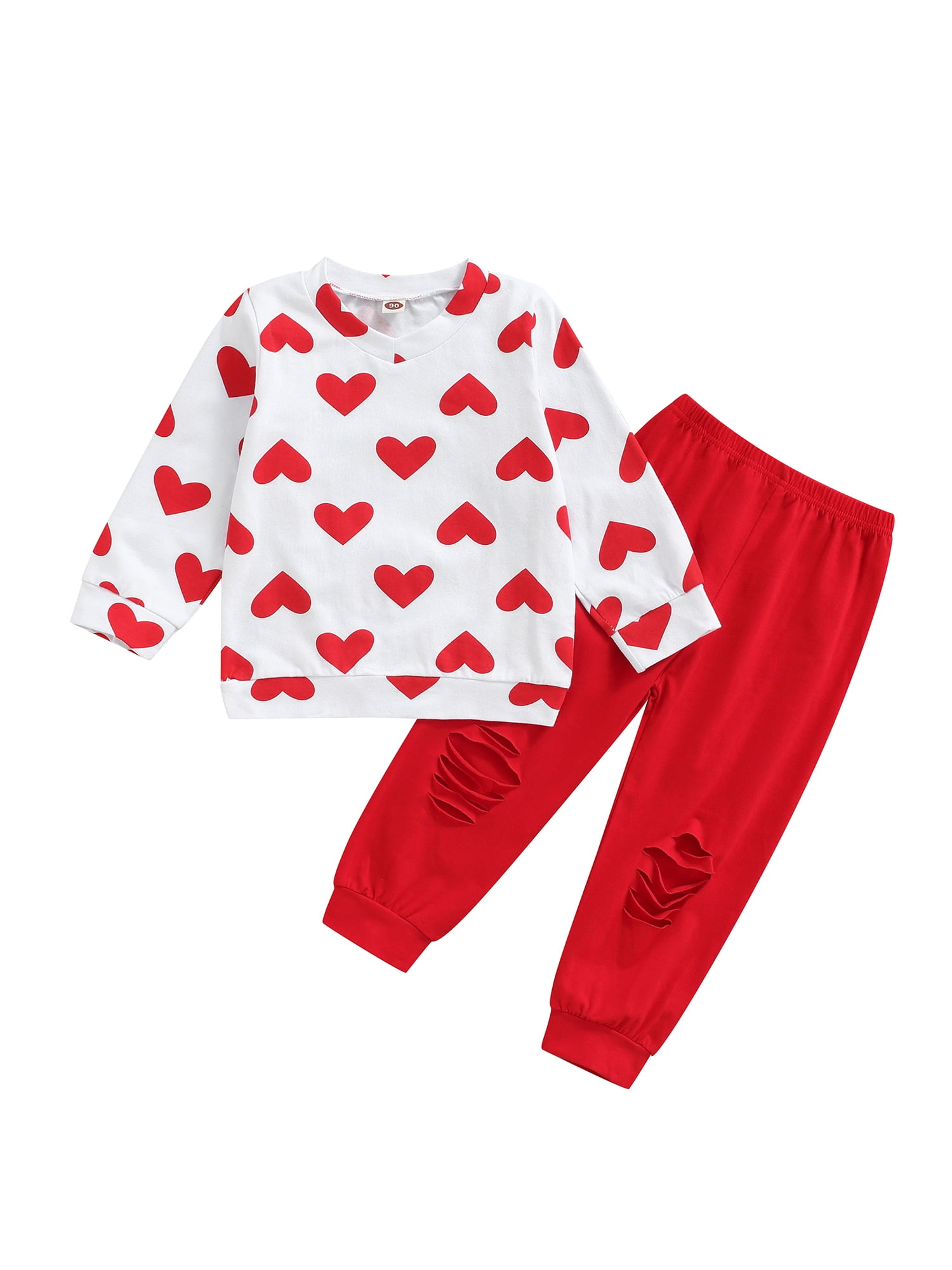 Bebiullo Toddler Baby Girls Valentine's Day Clothes Set Long Sleeve Heart Print Sweatshirts Tops ...