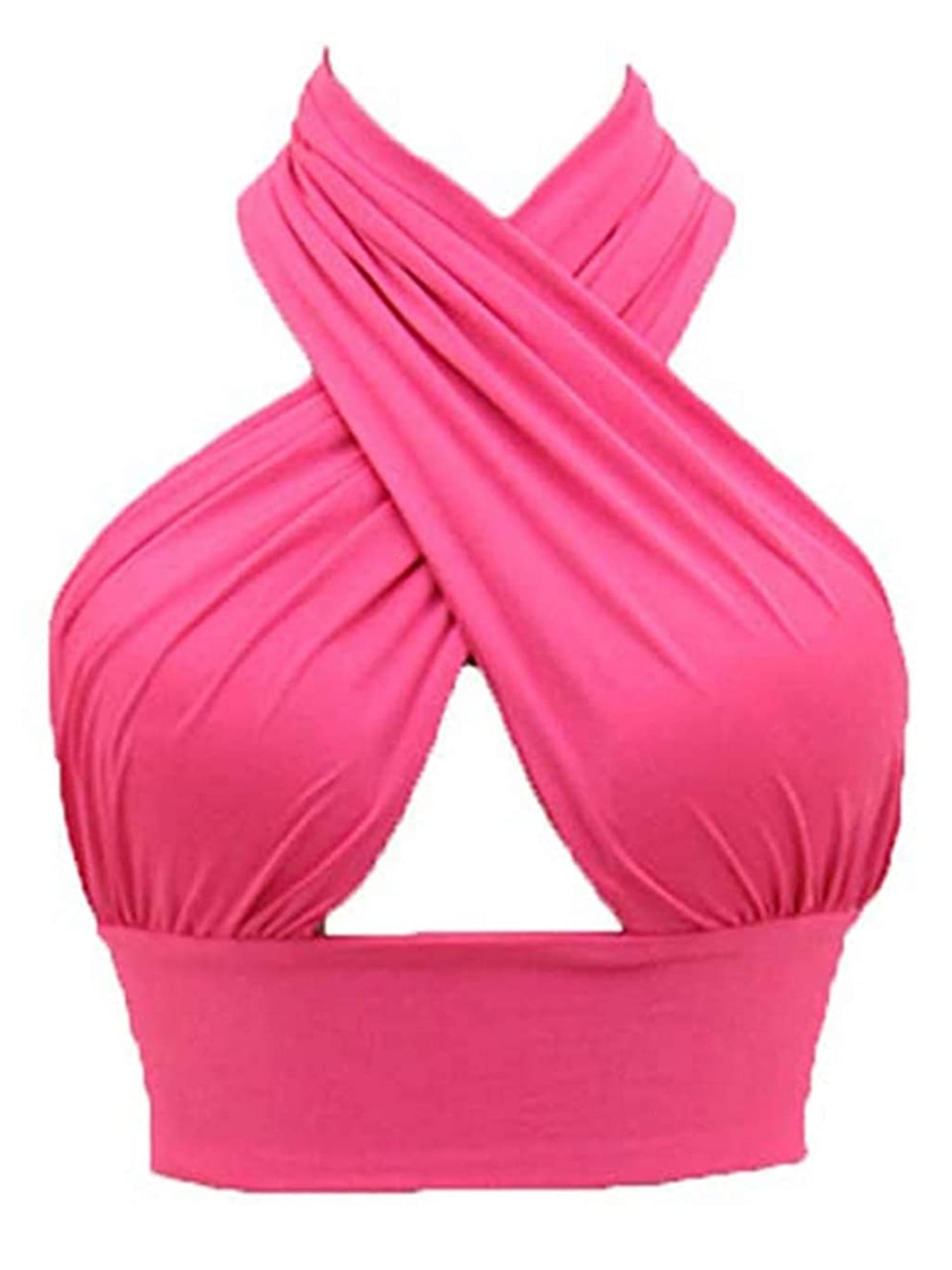 Bebiullo Women Strappy Cross Over Front Cut Out Halter Neck Sleeveless ...