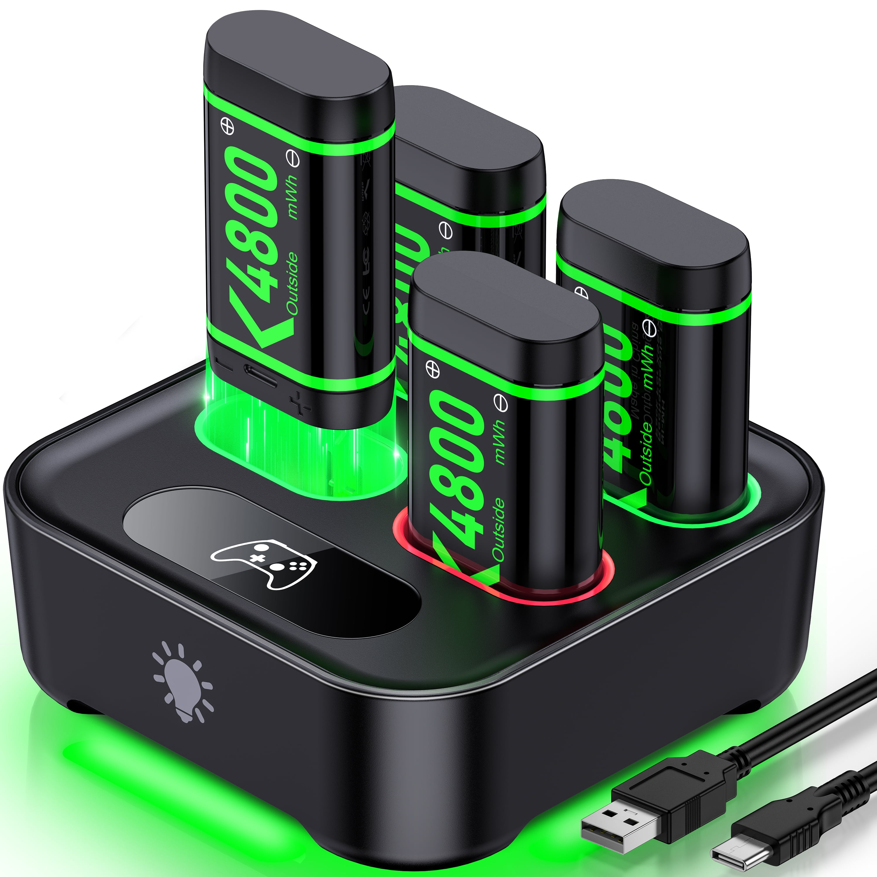 Beboncool 4*4800mWh Xbox Rechargeable Battery & Charger Station for Xbox Series X/S/One/Elite ...