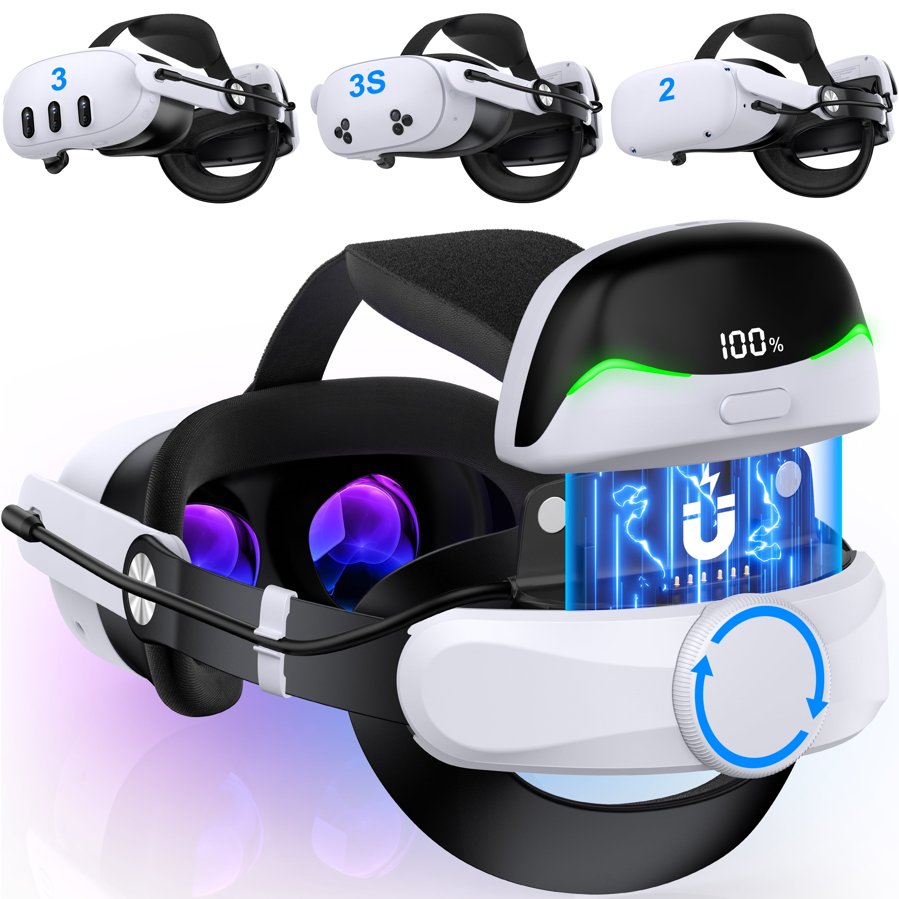 Beboncool Ultimate Head Strap with 6700mAh Rechargeable Battery for Meta 2/3/3S - Adjustable ...