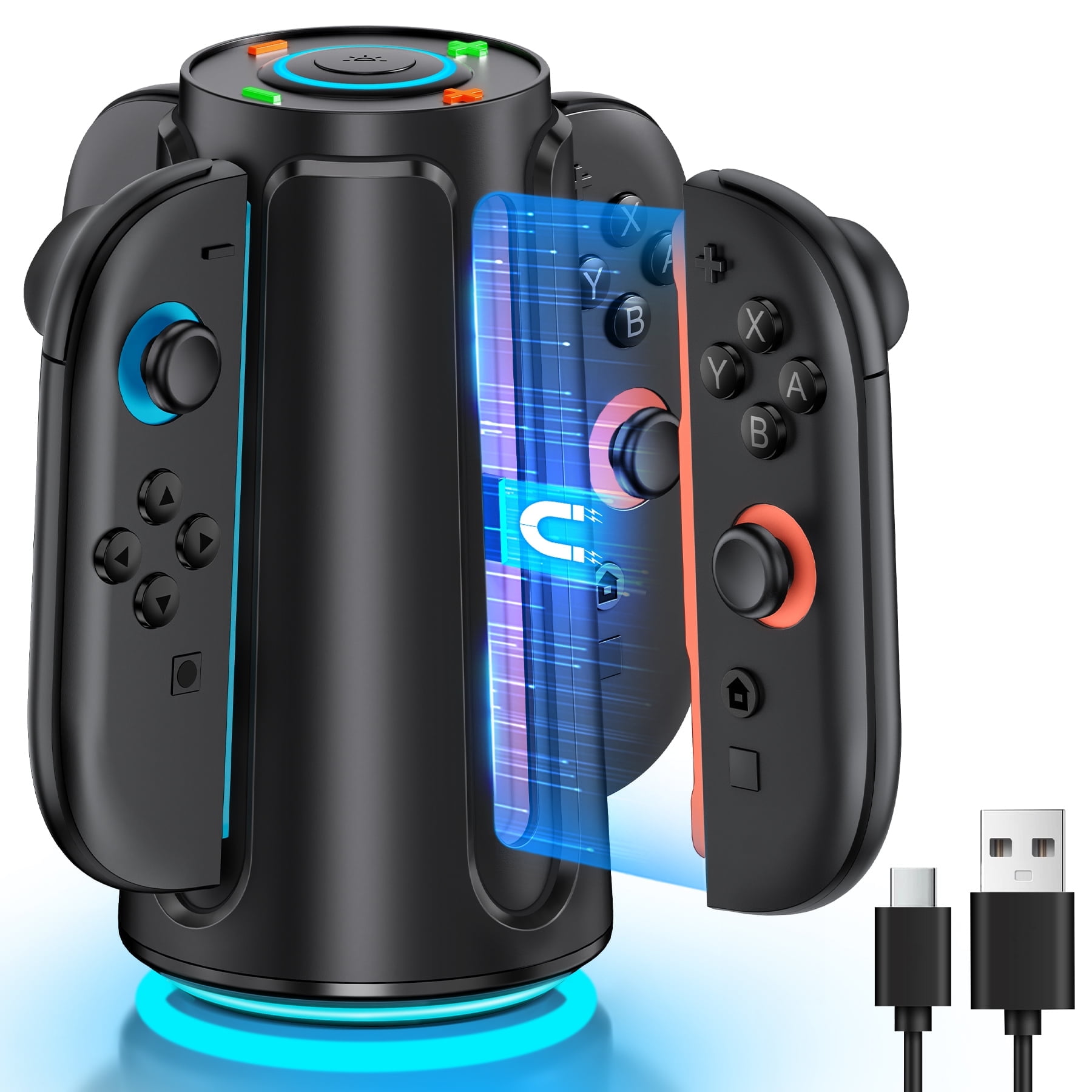 Beboncool Charging Dock for Nintendo Switch 2nd Gen Joy-Con with 8 Light Modes, Magnetic Design ...