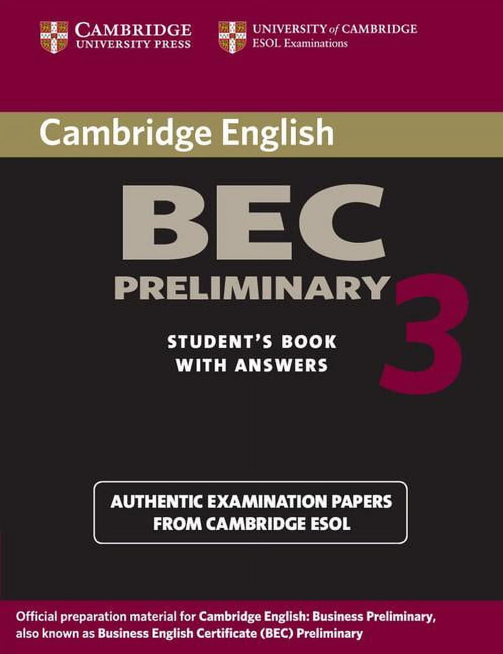 Bec Practice Tests Cambridge Bec Preliminary 3 Student's Book with ...