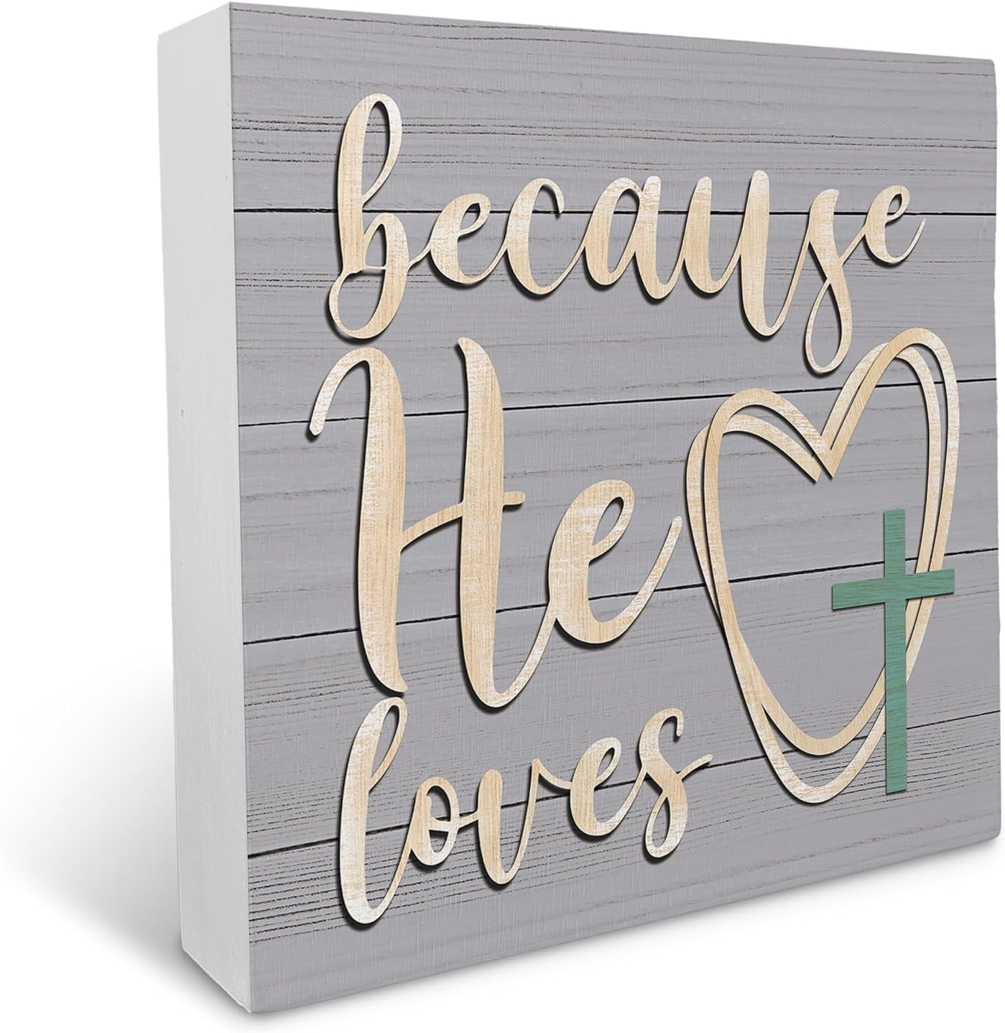 Because He Loves Christian Cross Wood Box Sign Rustic Farmhouse Style ...