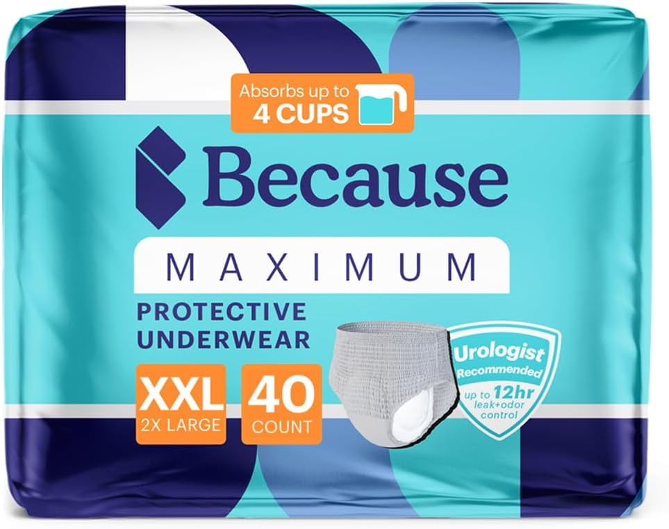 Because Maximum Absorbency Incontinence Underwear for Men, XXL, Grey ...