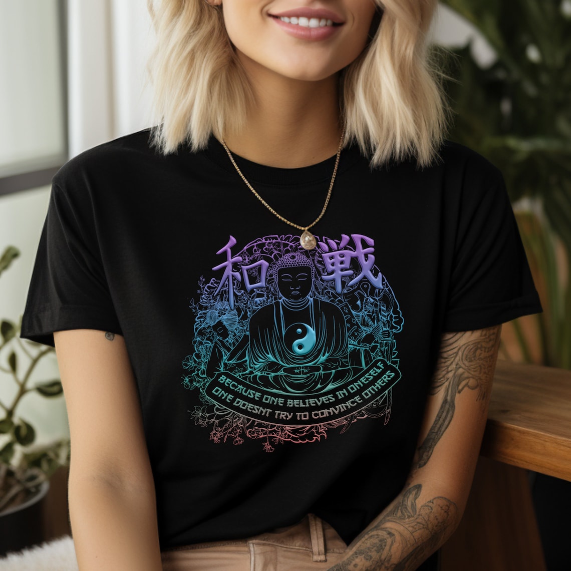 Because One Believes In Oneself Shirt, Lao Tzu Quote, Yin Yang Buddha T ...