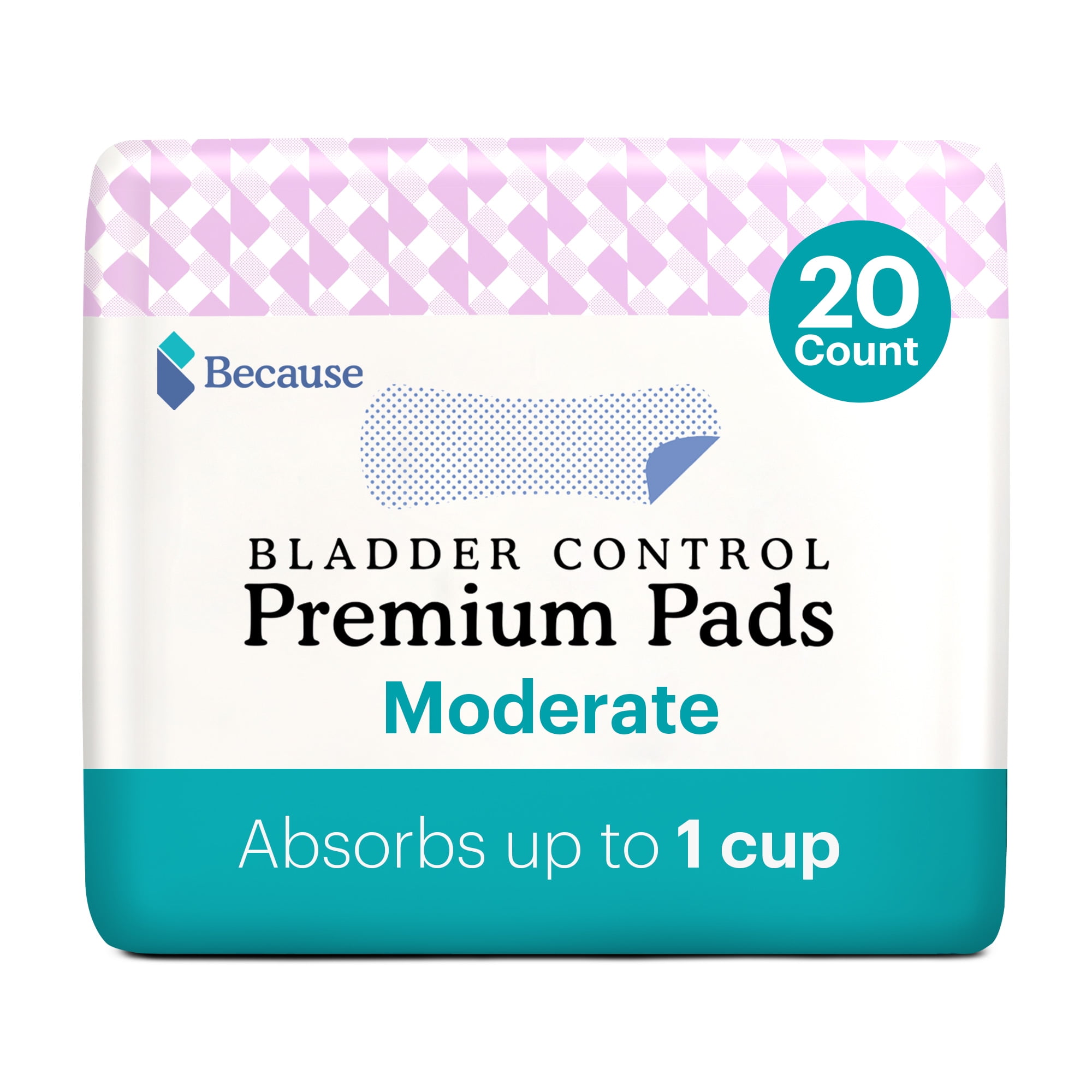Because Premium Incontinence Pads for Women - Moderate Absorbency, 20 ...
