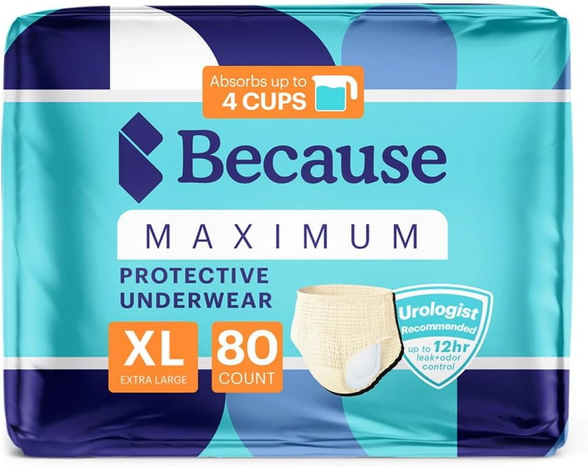 Because Maximum Absorbency Incontinence Underwear for Women, XL, Beige ...