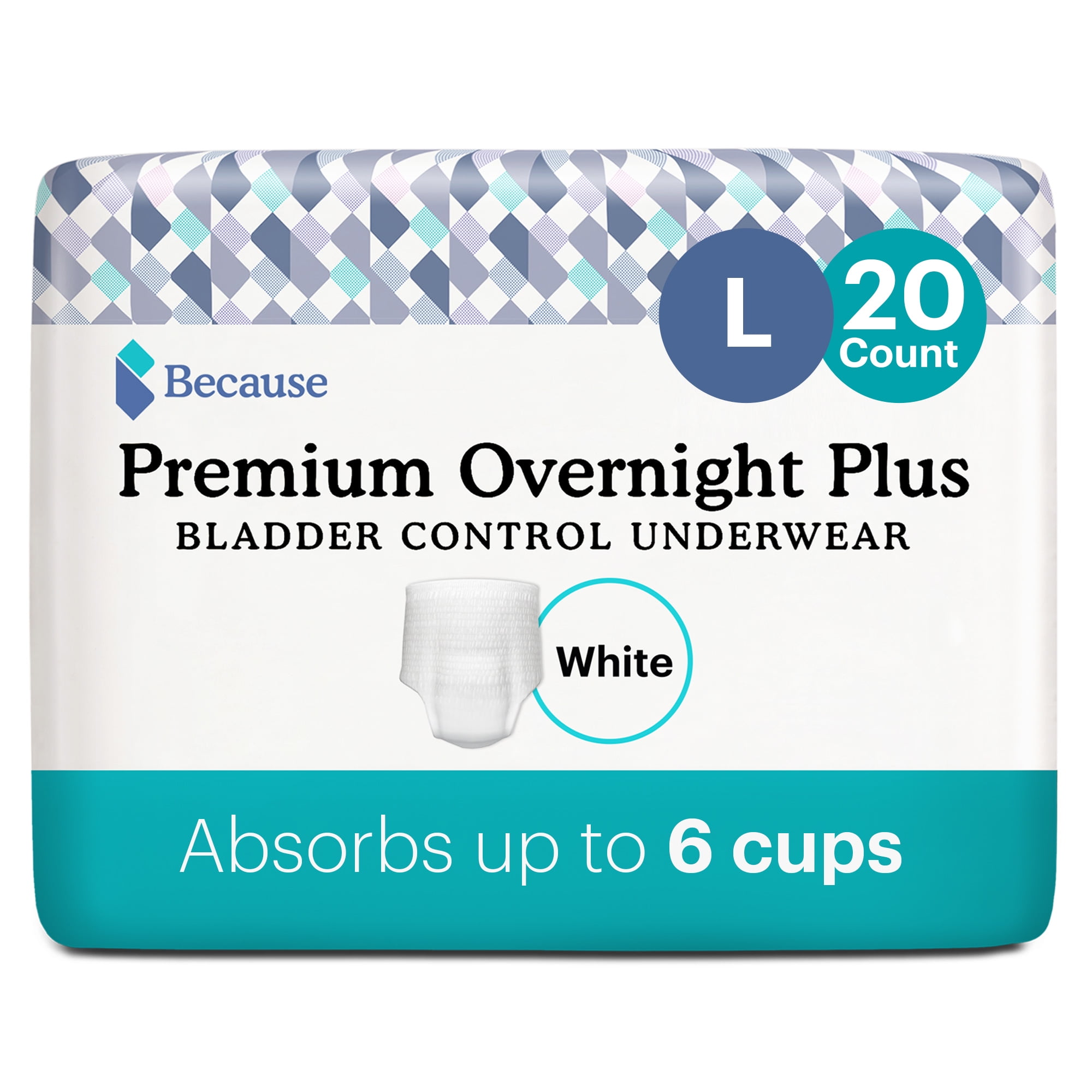 Because Premium Overnight Plus Incontinence Underwear - Absorbent, Leak ...