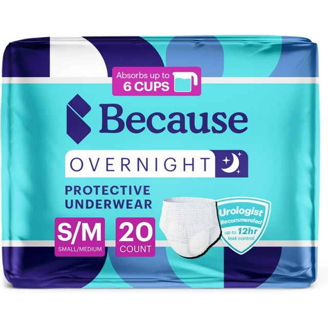 Because Premium Overnight Plus Incontinence Underwear - White, S/M, 20 ...