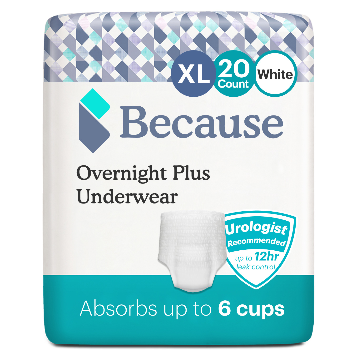 Because Premium Overnight Plus Incontinence Underwear - Absorbent, Leak ...