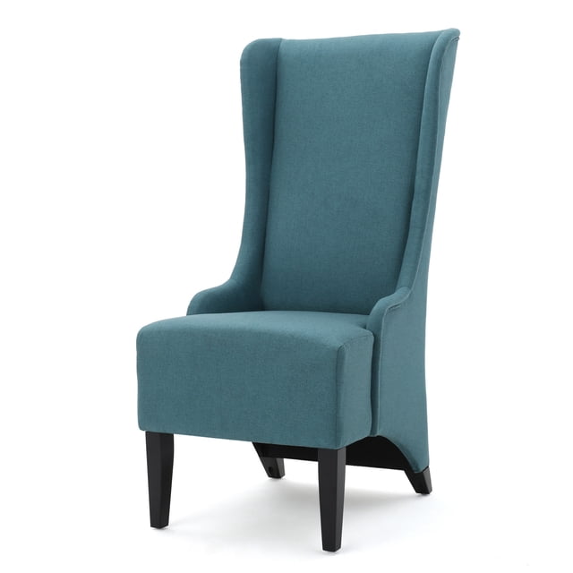 Becca Dining Chair, High Wingback Dark Brown Birch Wood, Teal Fabric ...