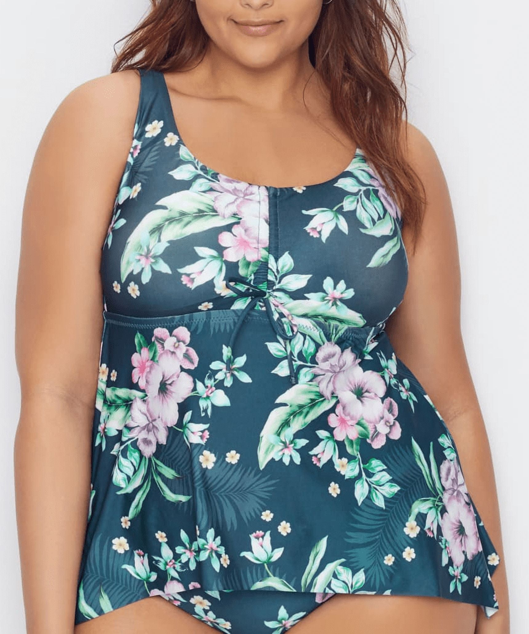 Becca MULTI Plus Size Floral Print Costa Rica Tankini Top, US 0X(14-16 ...
