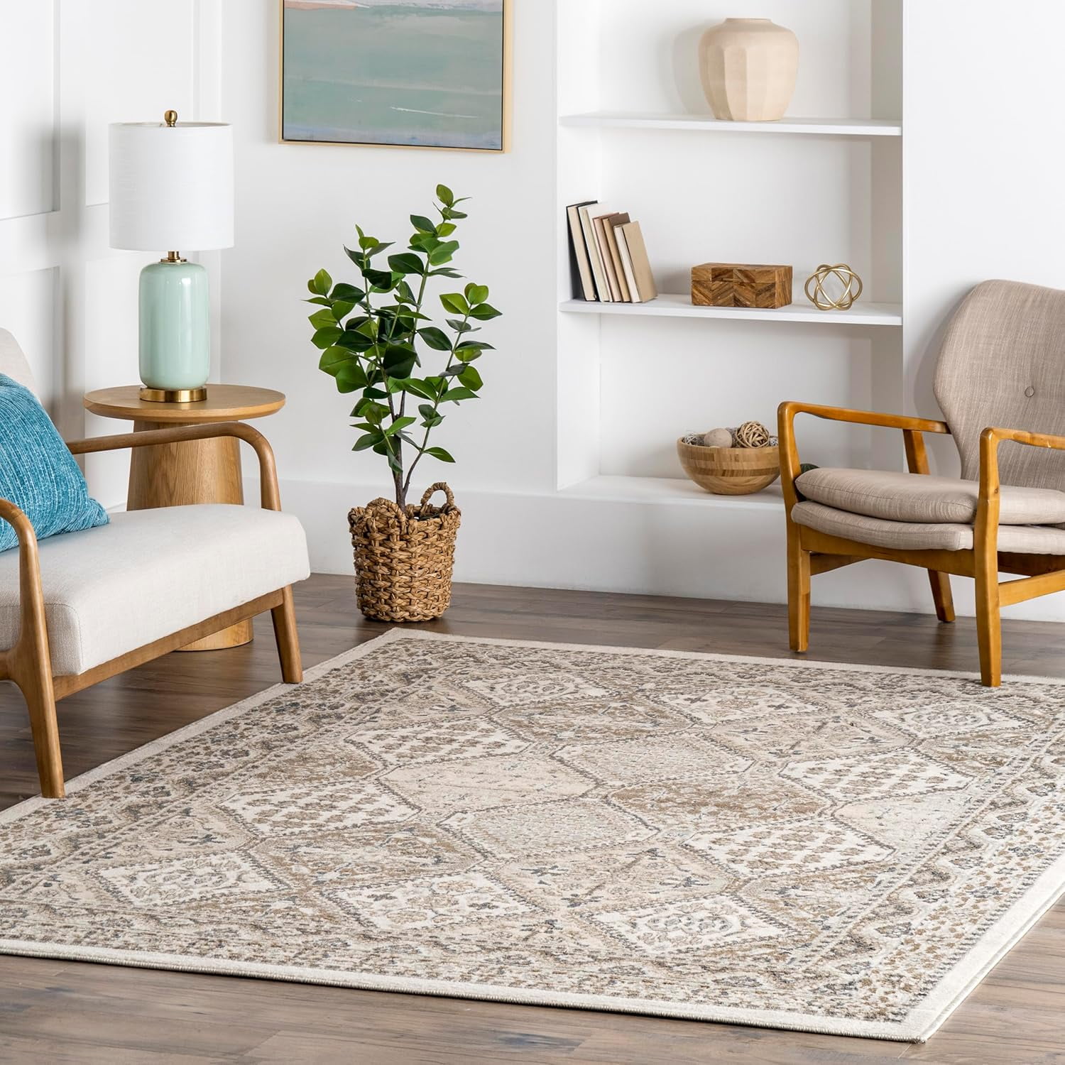 Becca Traditional Tiled Area Rug, 3x5, Beige, Faded Transitional Design ...