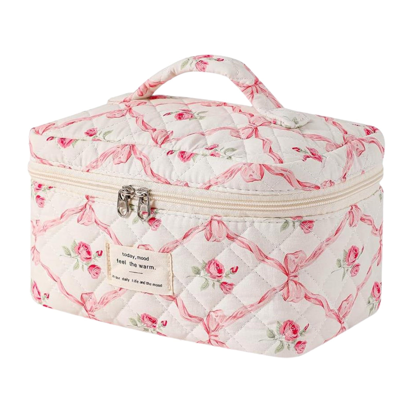 Beccgirl Small Makeup Bag, Floral Makeup Bag ,Small Cotton Quilted ...