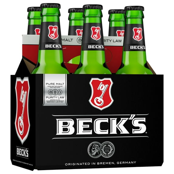 Beck's German Beer, 6 Pack, 12 Fl Oz Glass Bottles, Full Bodied Lager with Floral and Fruit Hops ...