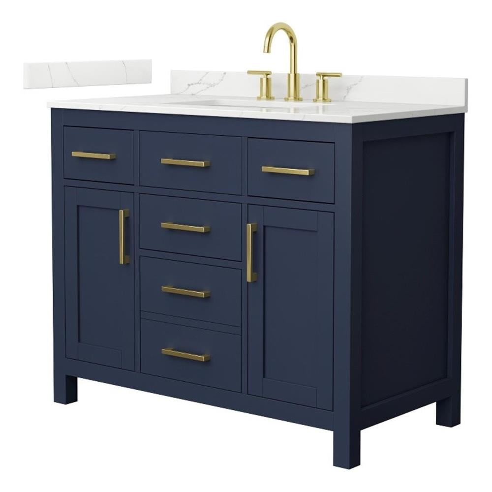 Beckett 42" Dark Blue Single Vanity & Giotto Quartz Top (3-Hole) & Gold ...