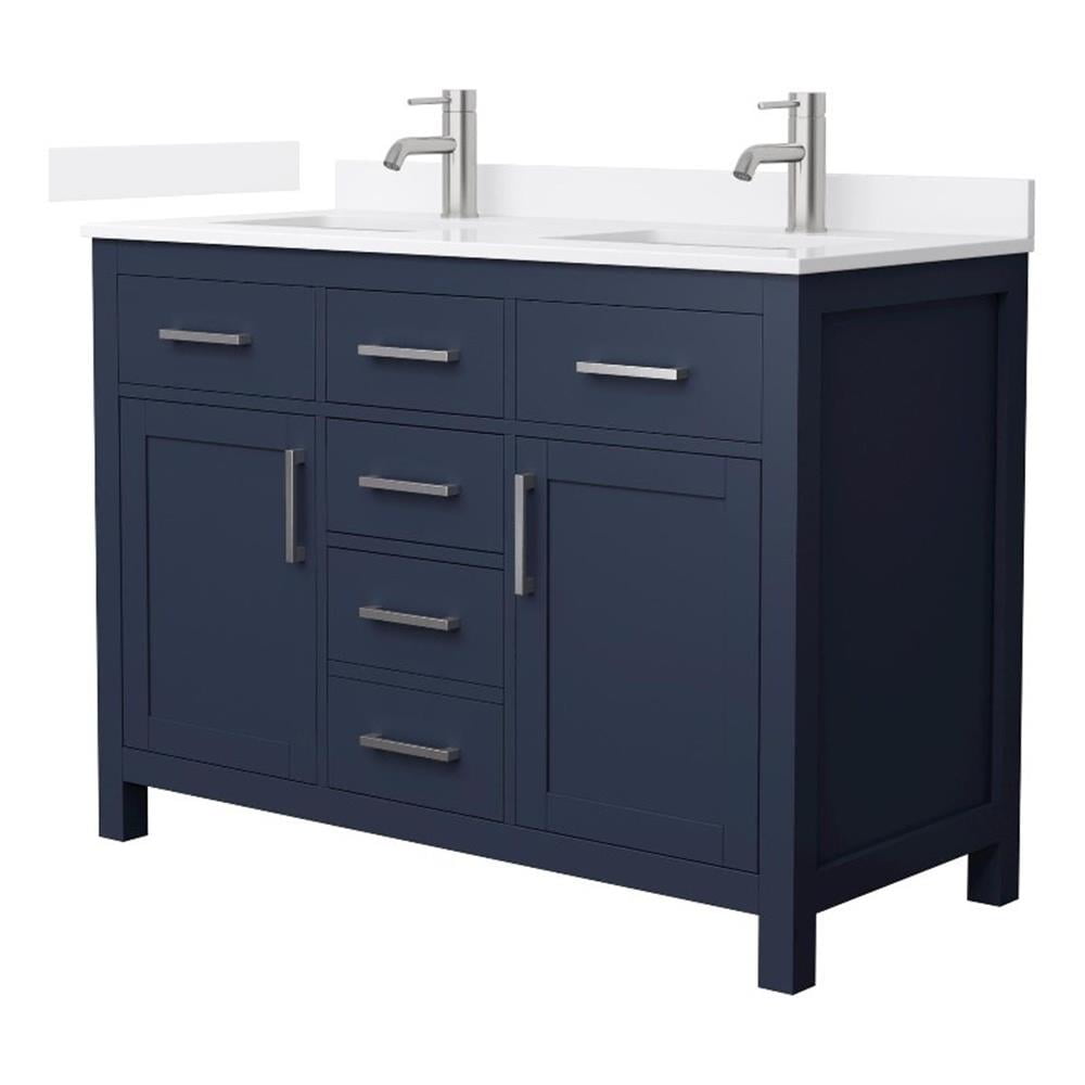 Beckett 48" Dark Blue Double Vanity & White Quartz Top (1-Hole ...