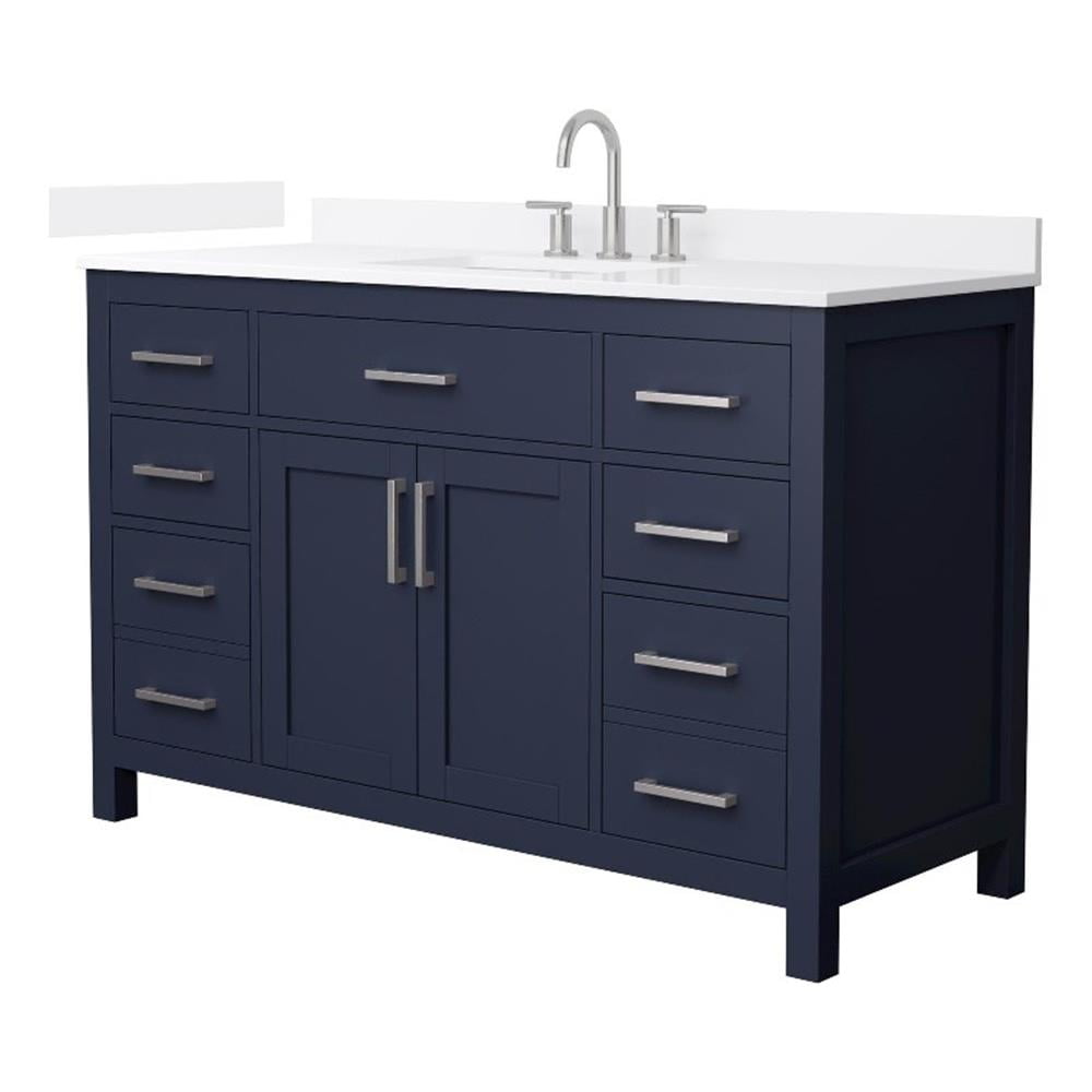 Beckett 54" Dark Blue Single Vanity & White Quartz Top (3-Hole ...