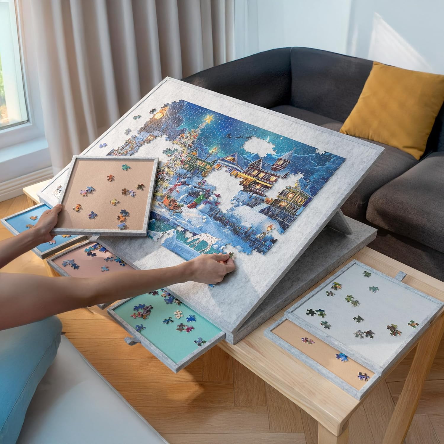 Becko US 1500 Pieces Tilting Jigsaw Puzzle Board, 3 Tiers Adjustable ...