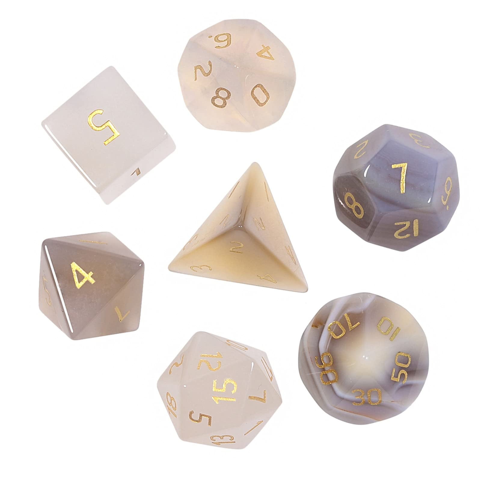 TUMBEELLUWA Engraved Crystal Stone TSF6 Polyhedral Dice Set for RPG MTG ...