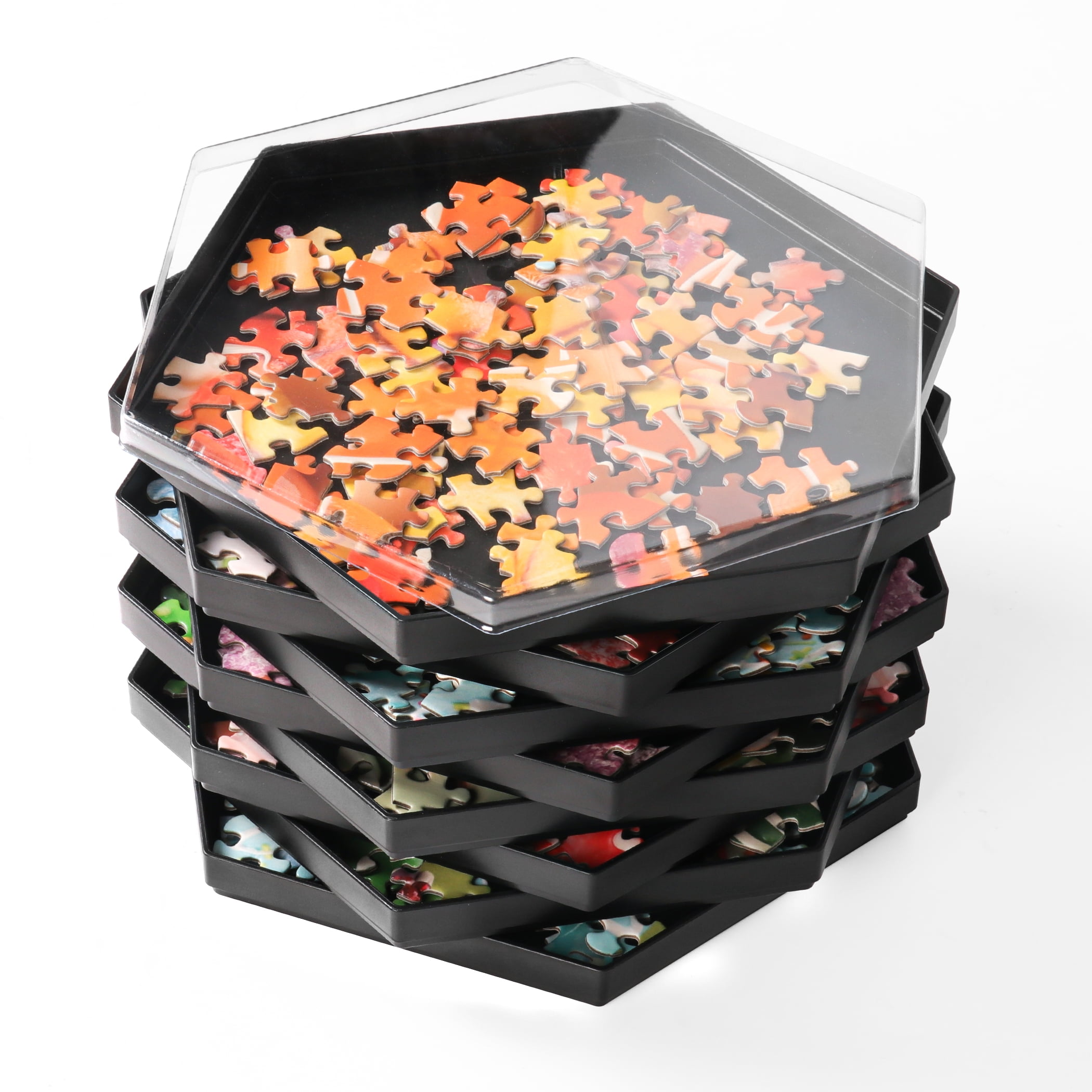 Becko Stackable Puzzle Sorting Trays Jigsaw Puzzle Sorters with Lid (Black) - Walmart.com