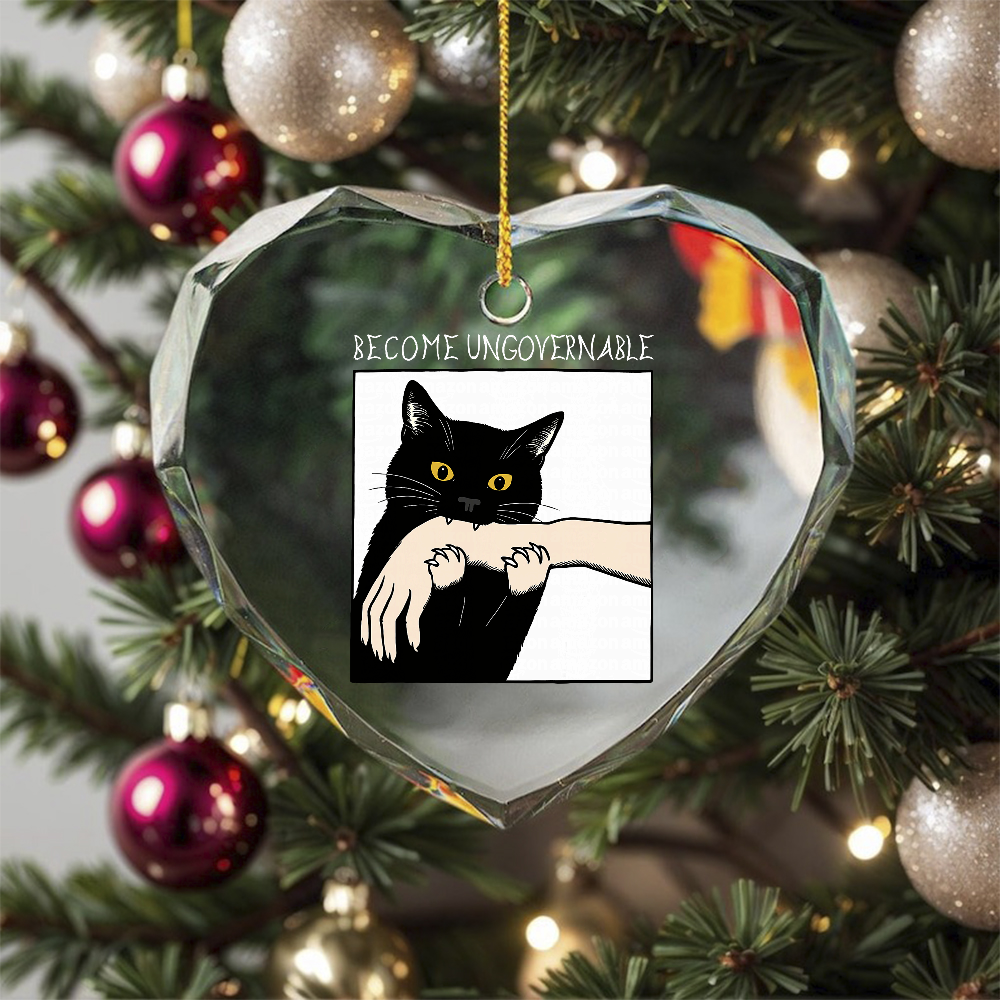 Become Ungovernable - Black Cat Biting Hand Funny Meme Ornament, Room ...