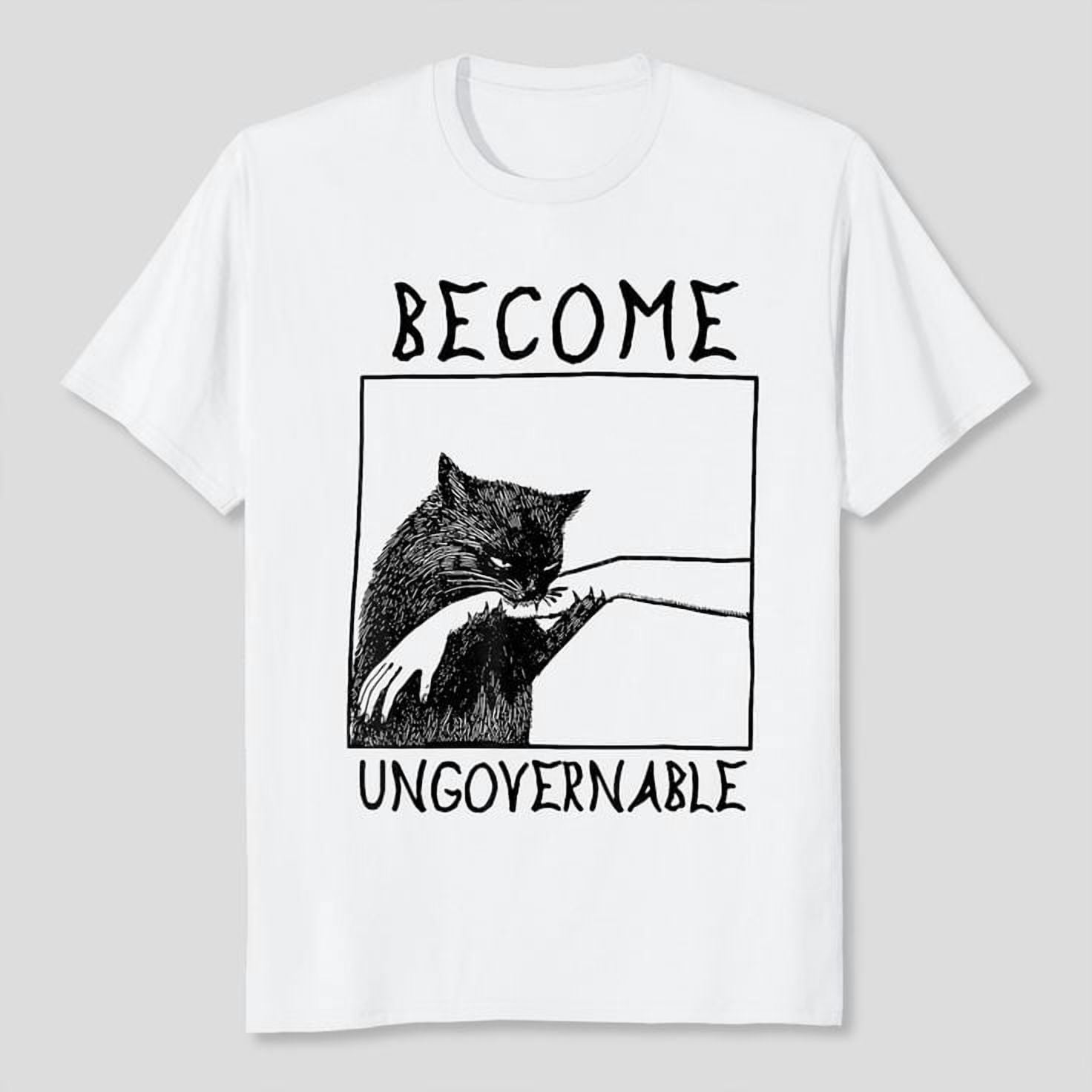 Become Ungovernable - Black Cat Biting Hand Funny Meme T-Shirt Unisex ...