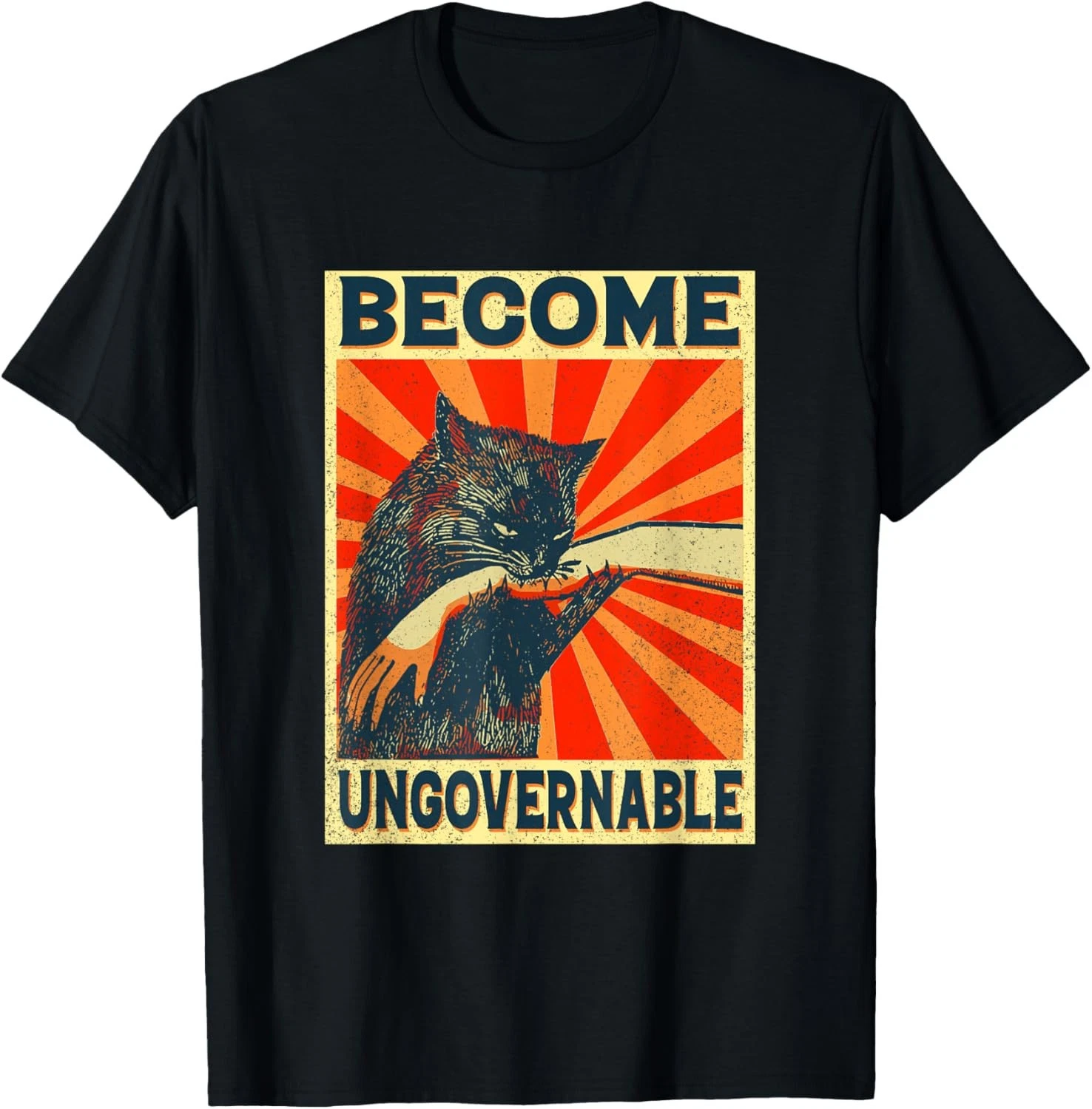 Become Ungovernable Black Cat Biting Hand Meme Retro Humor Unisex T ...