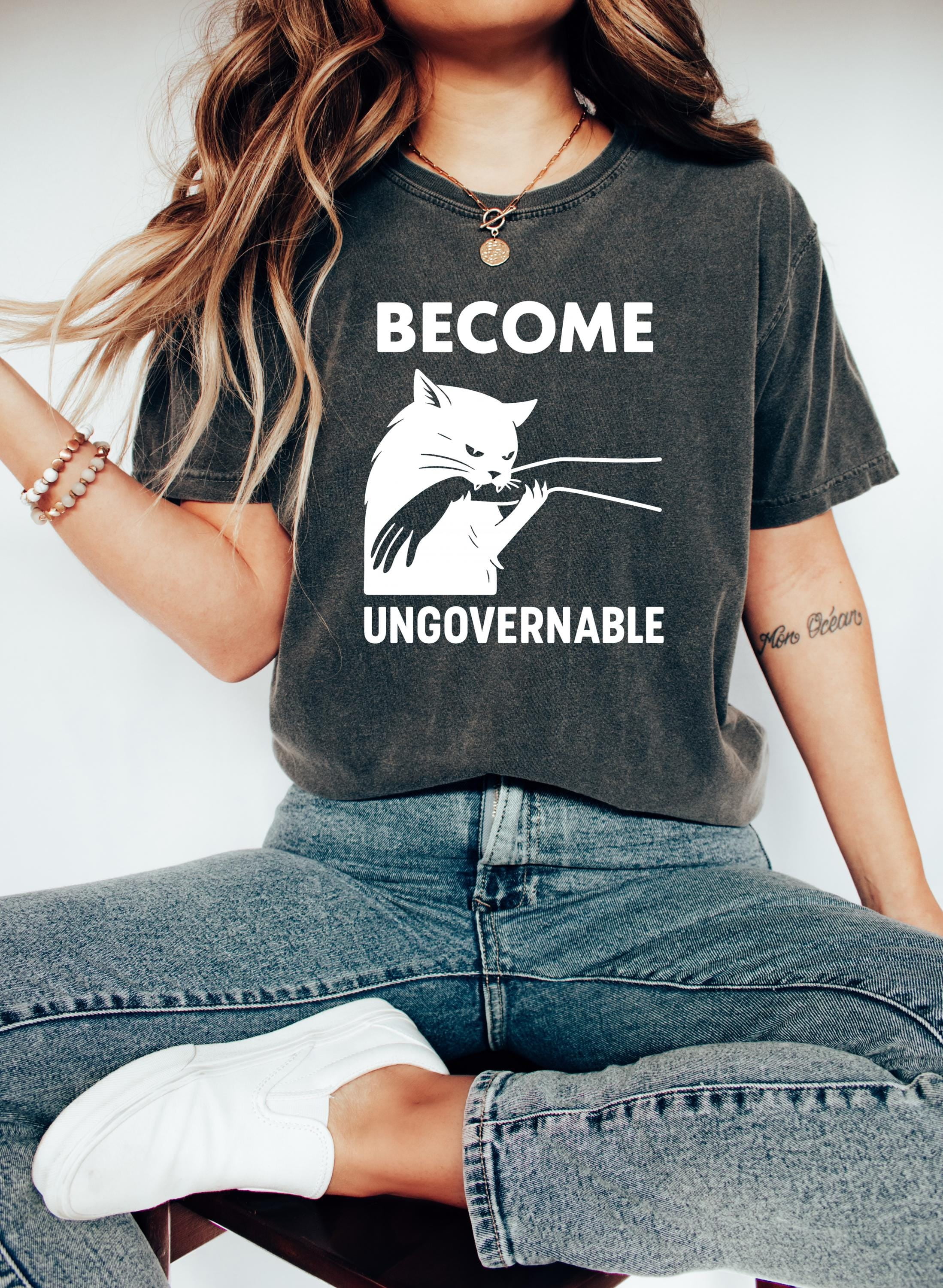 Become Ungovernable Black Cat Biting Hand T Shirt - Walmart.com