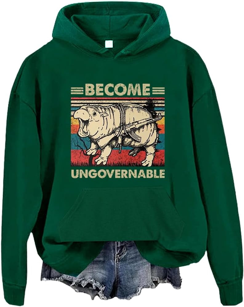 Become Ungovernable Moo-Deng Hoodie, Funny Become Ungovernable Moo-Deng ...