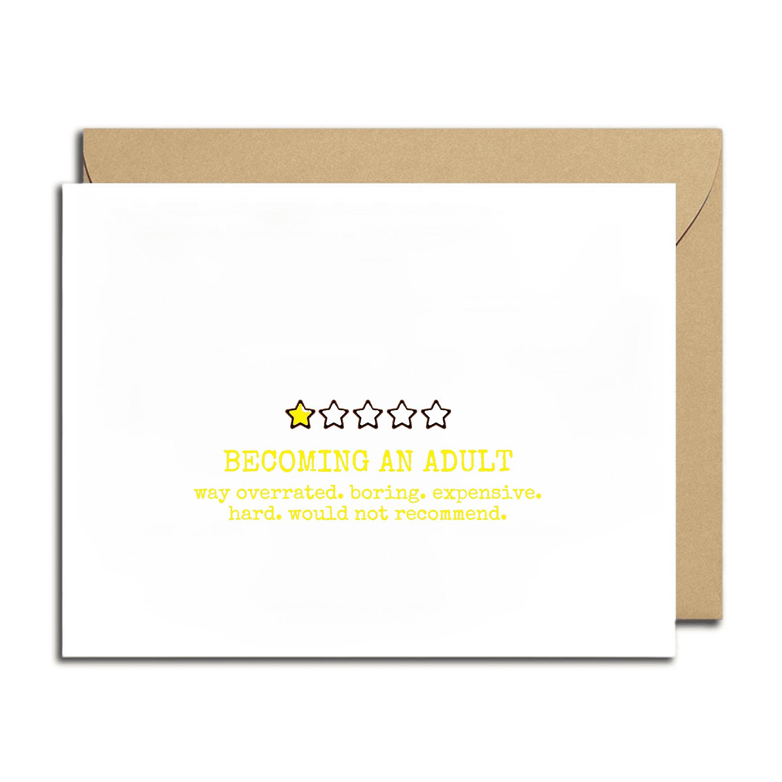 "Becoming an Adult" Greeting Card – Funny Card with 1-Star Review ...