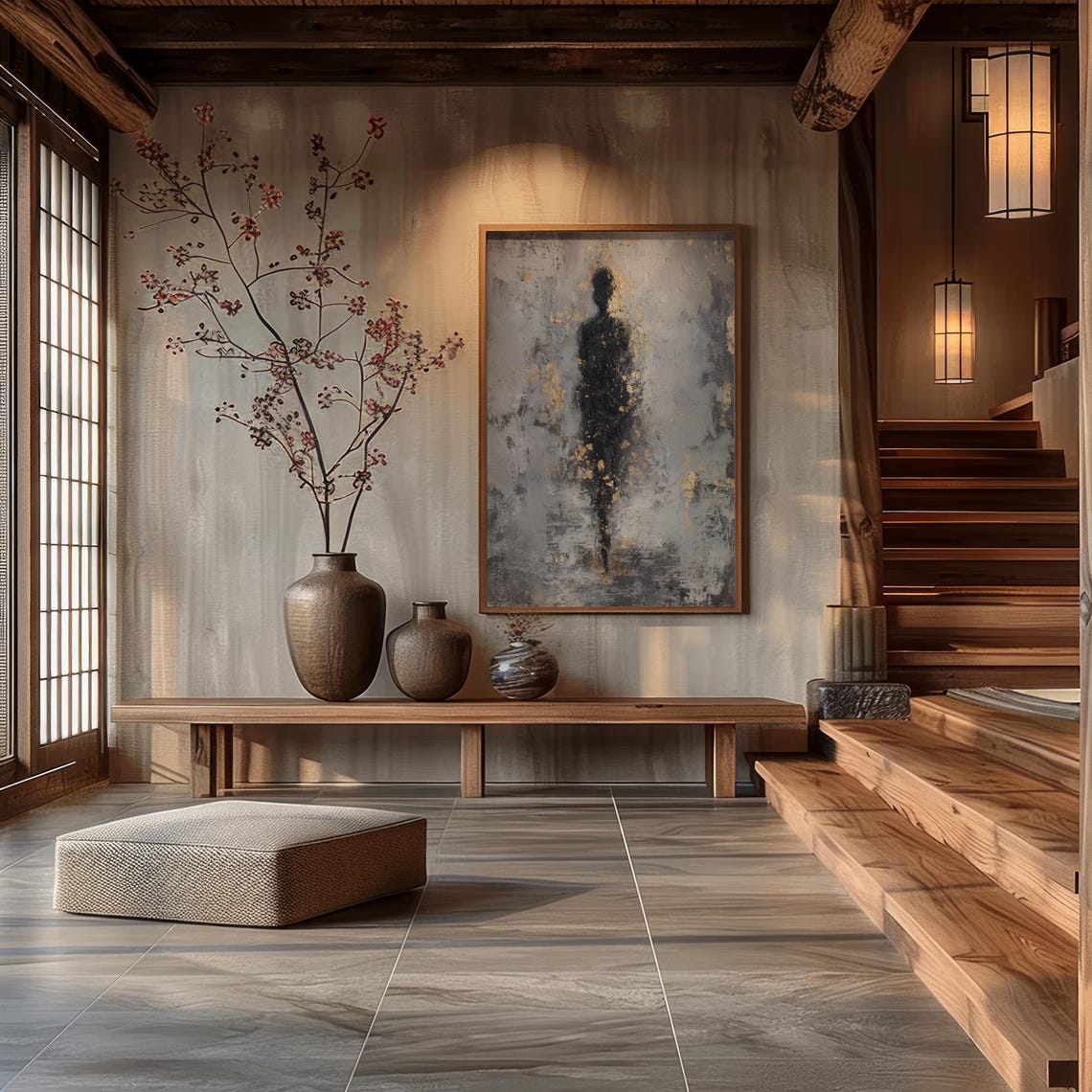 Becoming Light Abstract Spiritual Gold And Grey Meditation Art Japandi ...