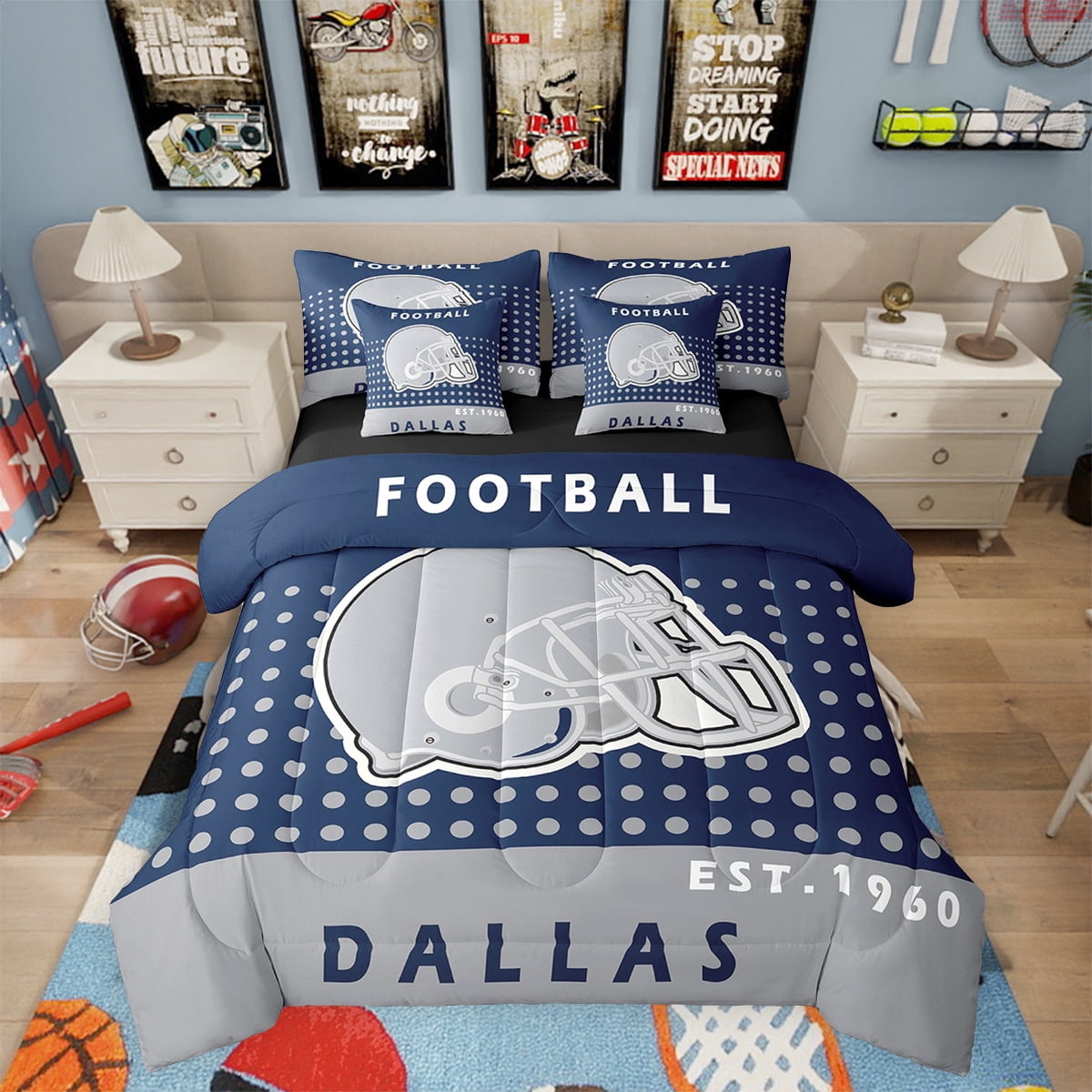 Bed in a Bag Football Sports Bedding Sets 7 Piece Football Lover ...
