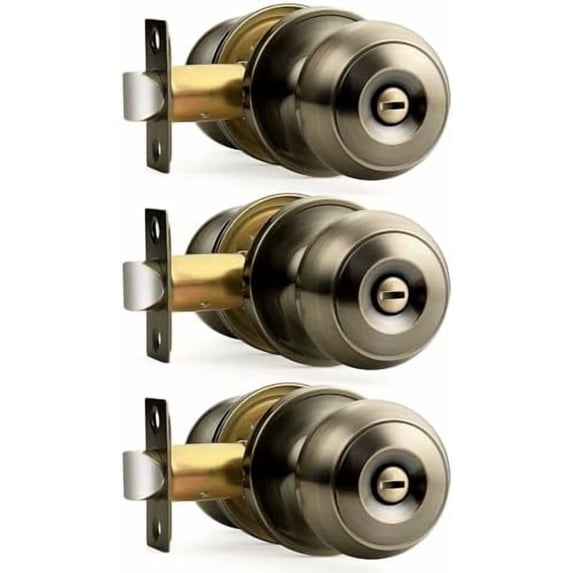 Bed/Bath Keyless Privacy Interior Door Knobs, Antique Brass Door Knobs ...