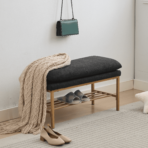 Bed Bench with Shelf, Modern Bedroom Bench with Metal Legs, Linen ...