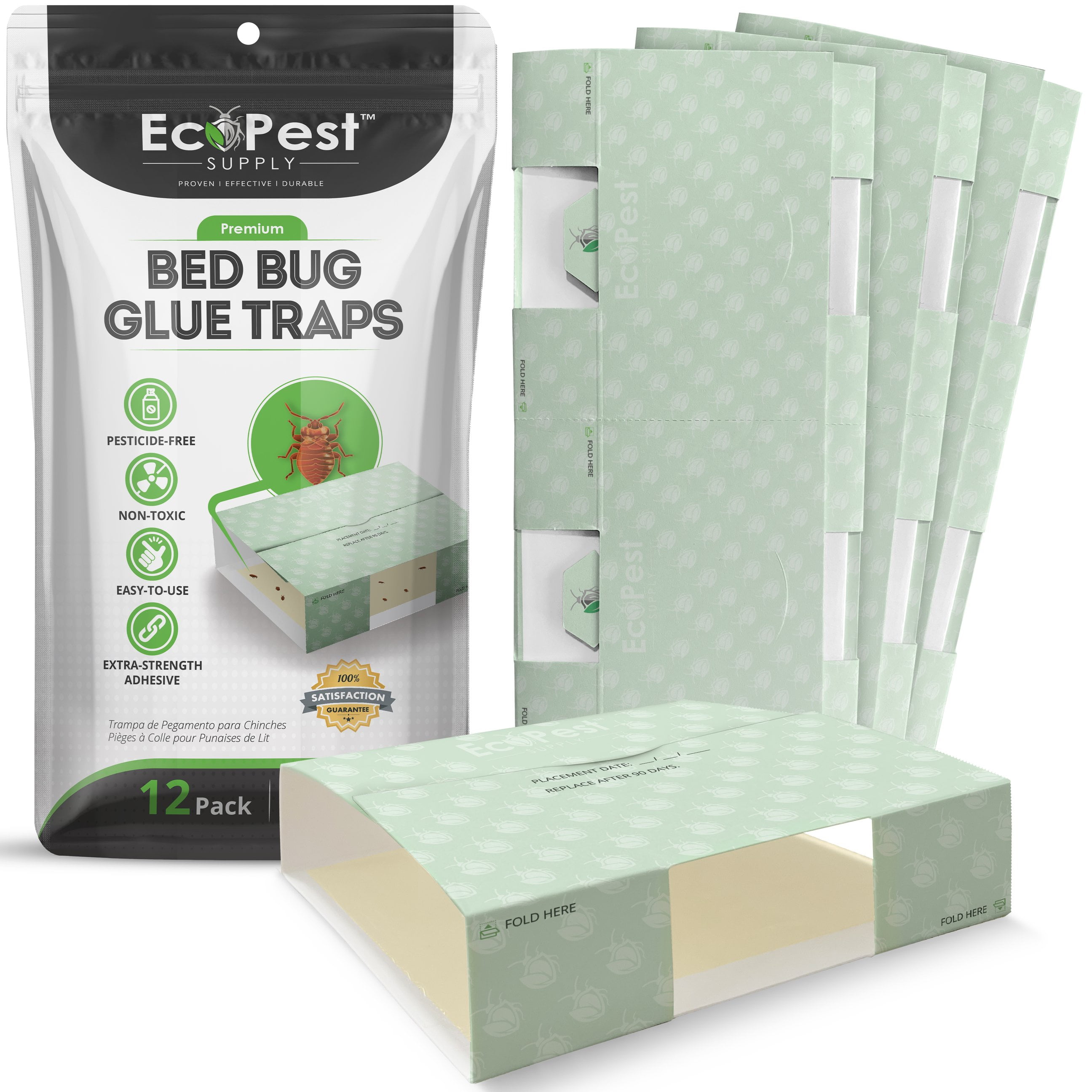 Bed Bug Glue Traps – 12 Pack | Sticky Indoor Interceptor Trap, Monitor ...