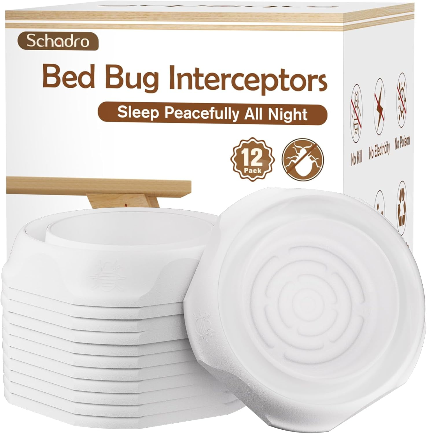 Bed Bug Interceptors, 12 Pack Bed Bug Traps, Insect Detector for Bed ...