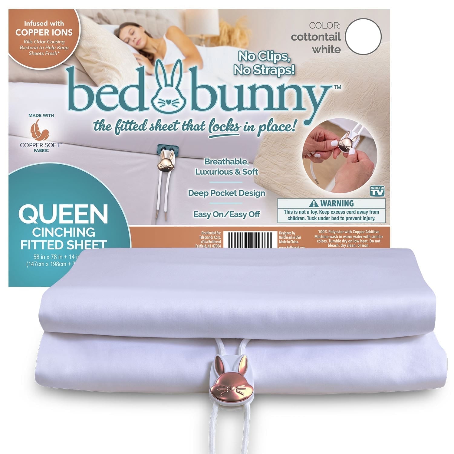 Bed Bunny, Fitted Bed Sheet, Queen, Built-In Compression Locks ...