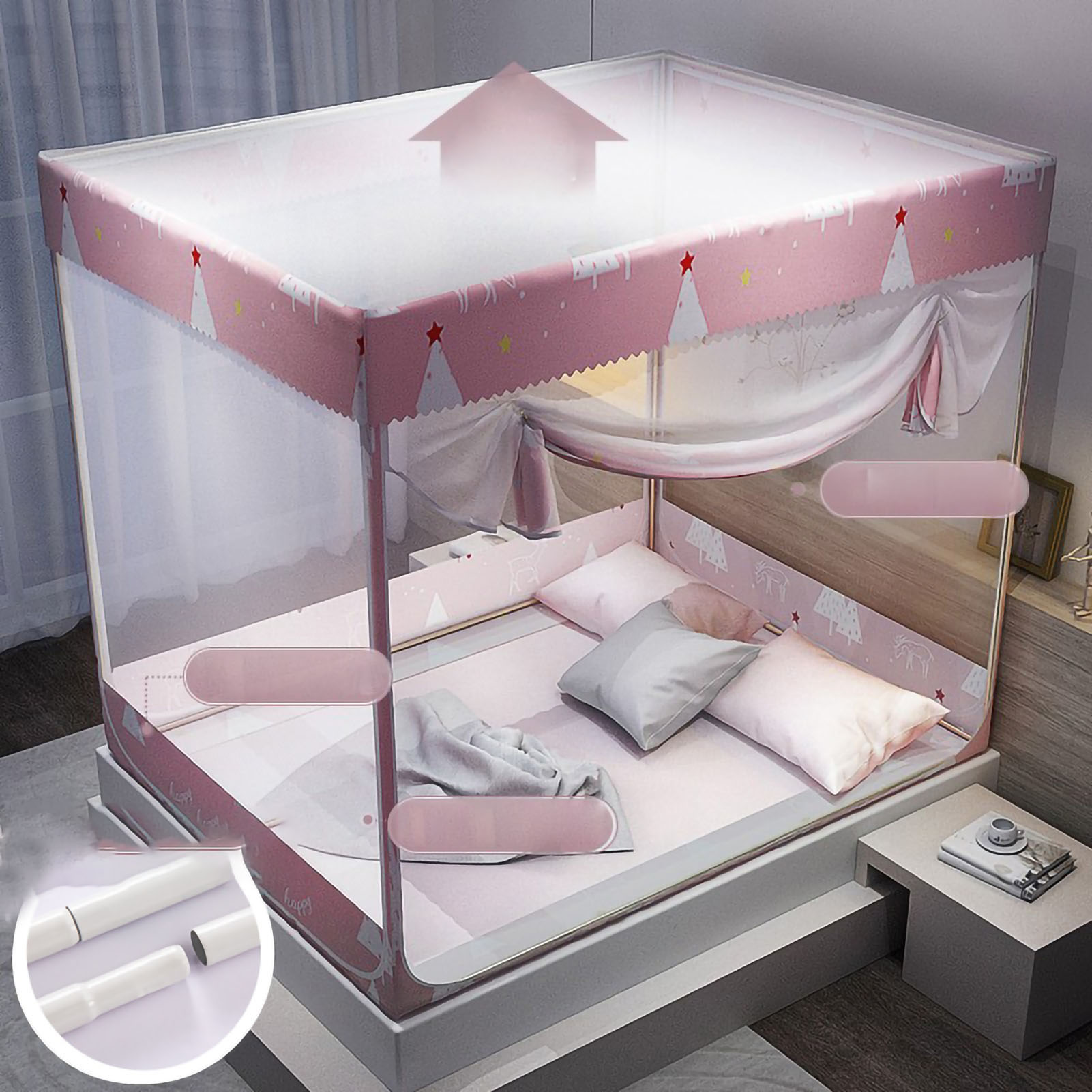 Bed Canopy Curtains Integrated Physical Shading Bed Curtains with Bracket Bed Sitting Mosquito ...