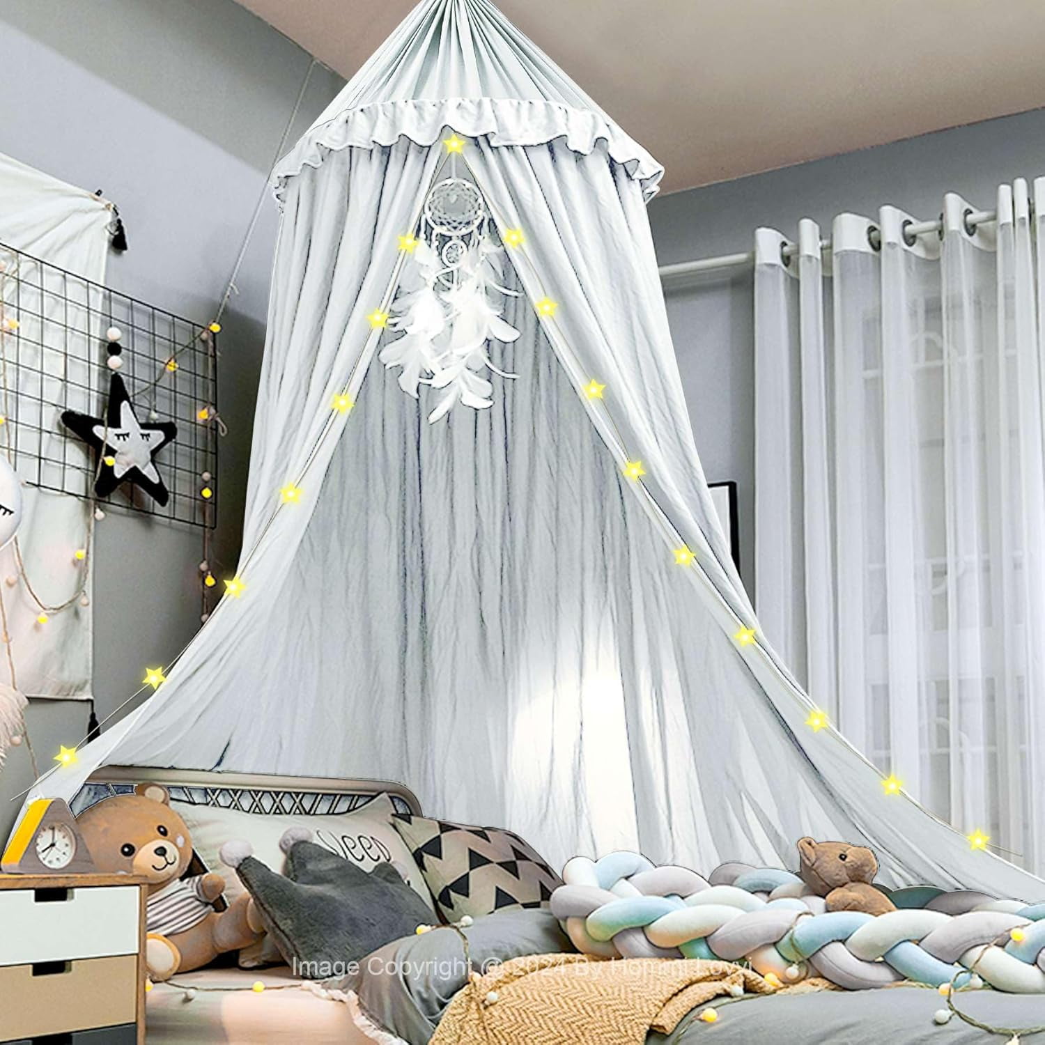 Bed Canopy for Girls, Dreamy Frills Ceiling Hanging Princess Canopy ...