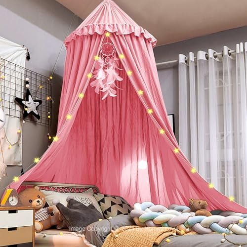 Bed Canopy for Girls, Dreamy Frills Ceiling Hanging Princess Canopy ...