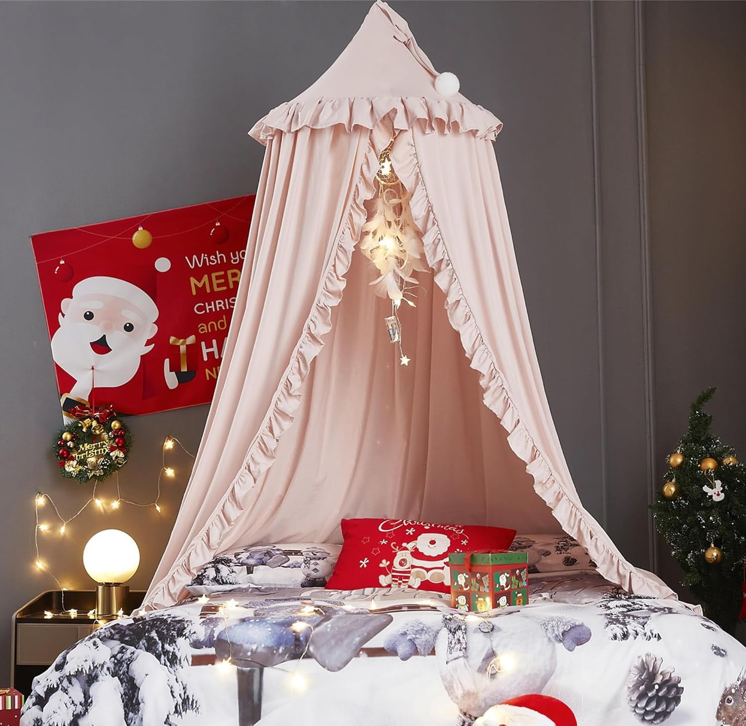 Bed Canopy for Girls,Princess Round Dome Dreamy Mosquito Net Bedding ...