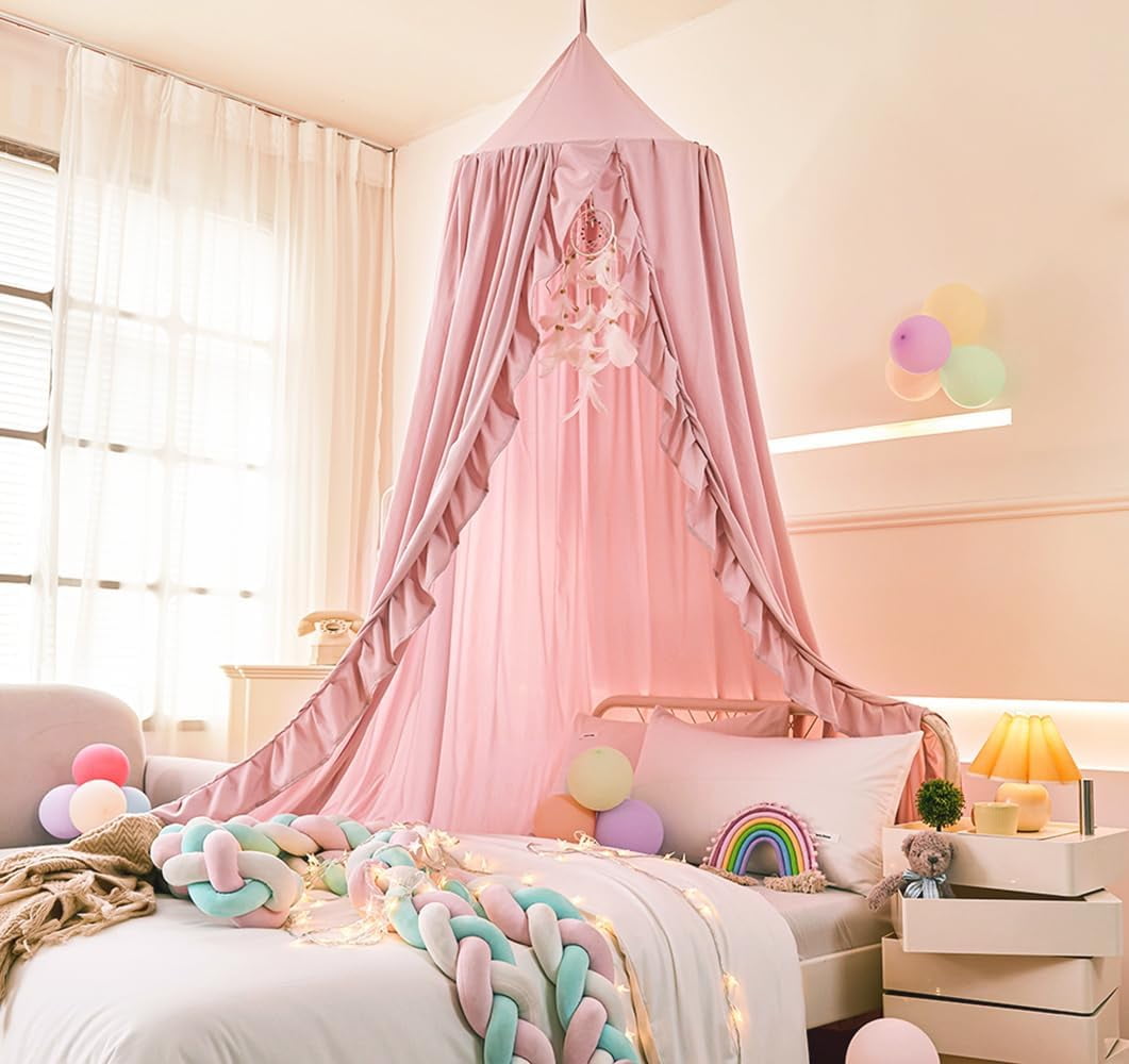 Bed Canopy for Girls,Ruffled Canopy Bed Curtains Canopy for Girls Room ...