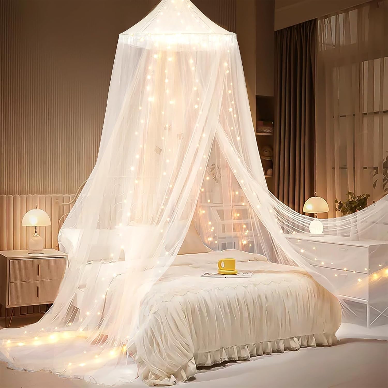 Bed Canopy with Lights, Bed Canopy for Girls Princess with Luminous ...