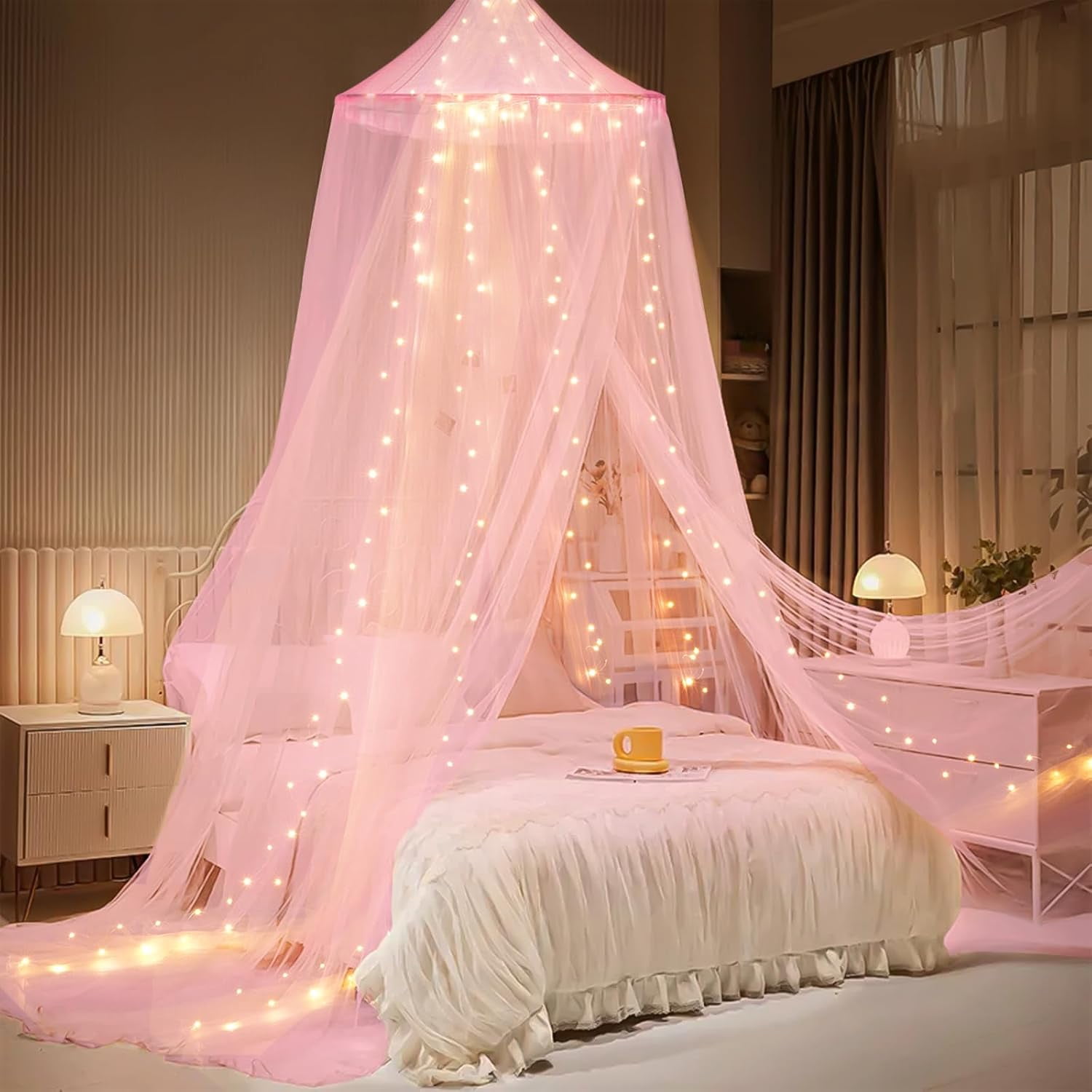Bed Canopy with Lights, Bed Canopy for Girls Princess with Luminous ...